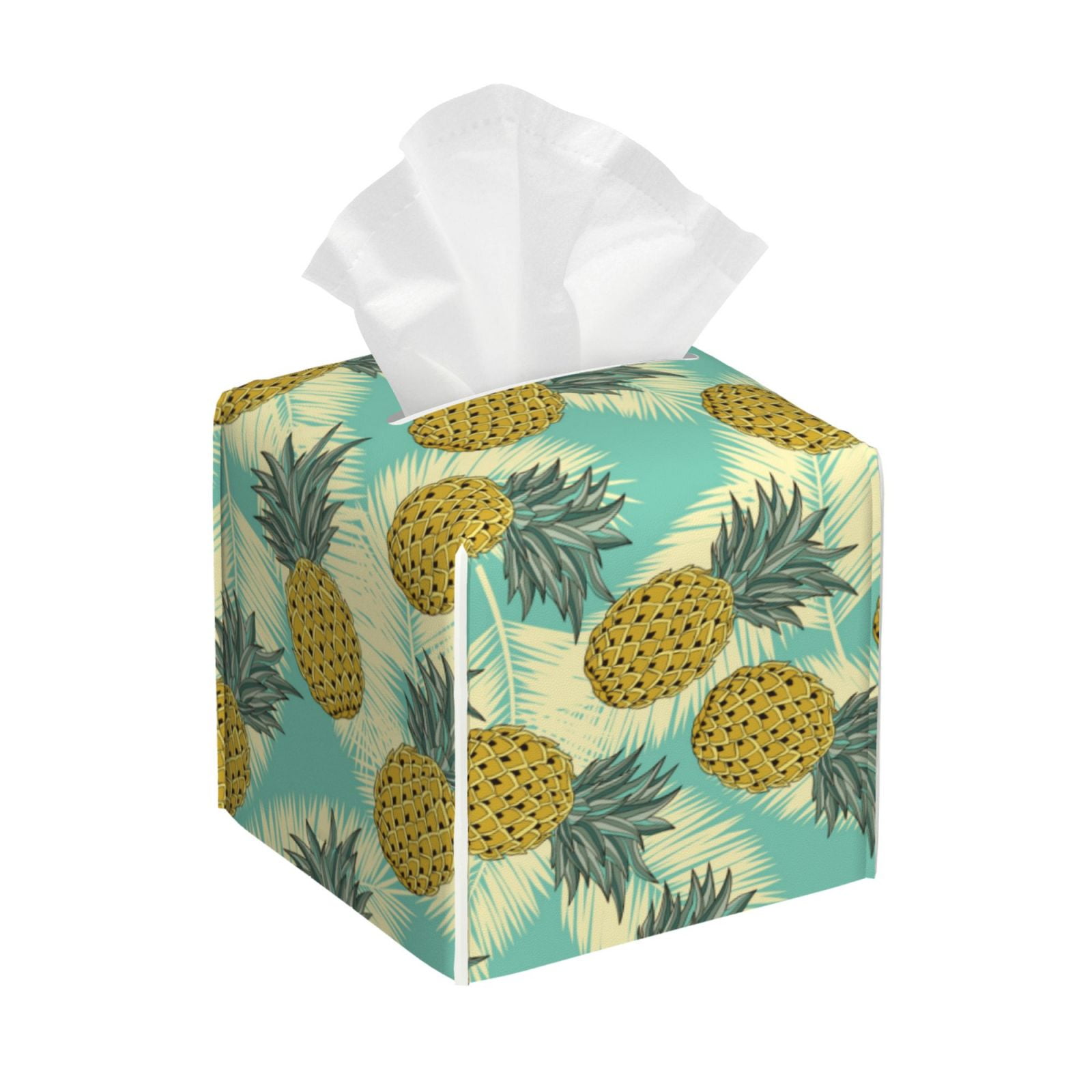 Leather Tissue Box Cover Square - Cute Vintage Pineapple Waterproof ...