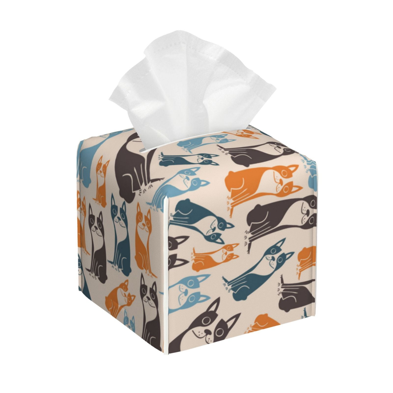 Leather Tissue Box Cover Square - Cute boston terrier dog vintage ...