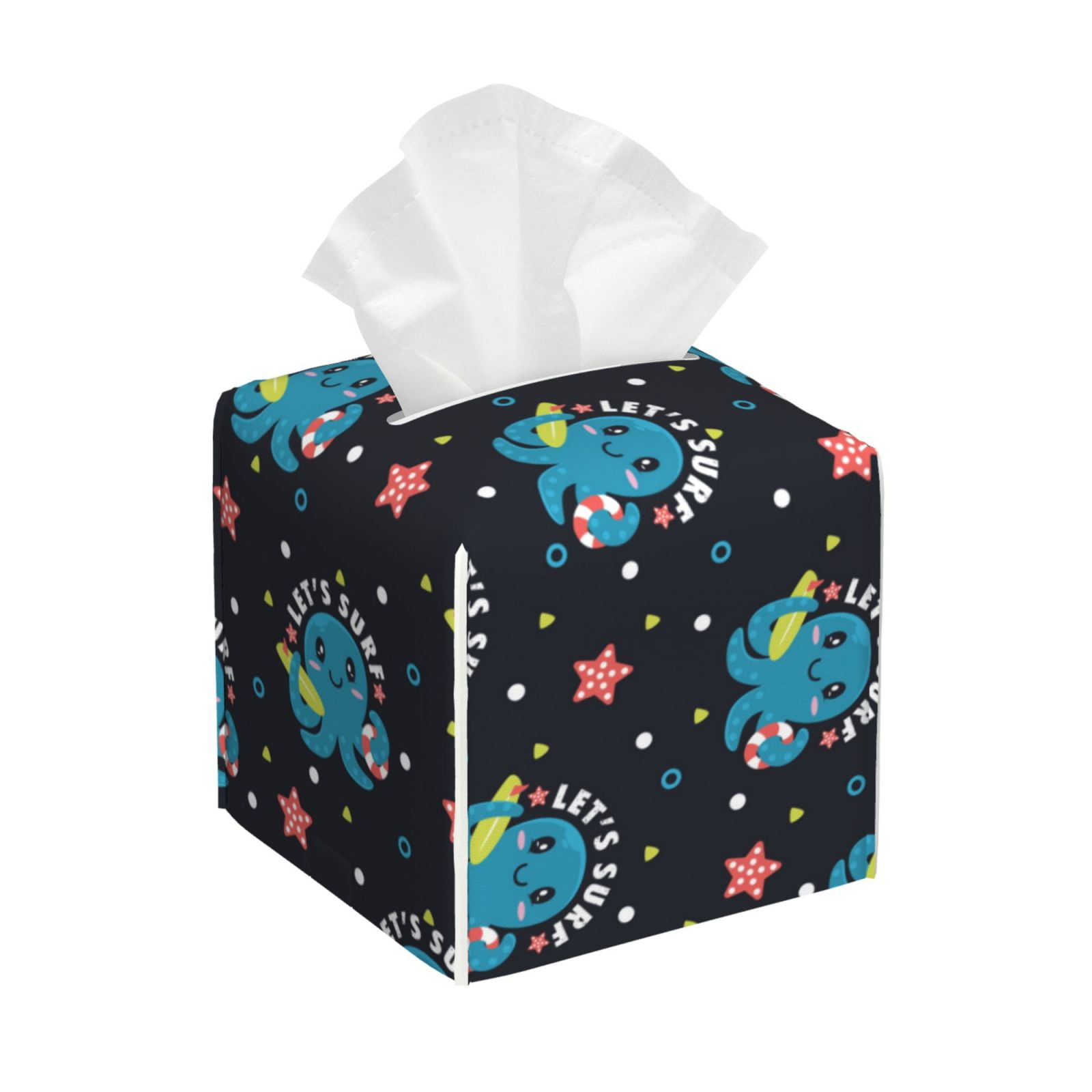 Leather Tissue Box Cover Square - Cute cartoon octopus surf Waterproof ...