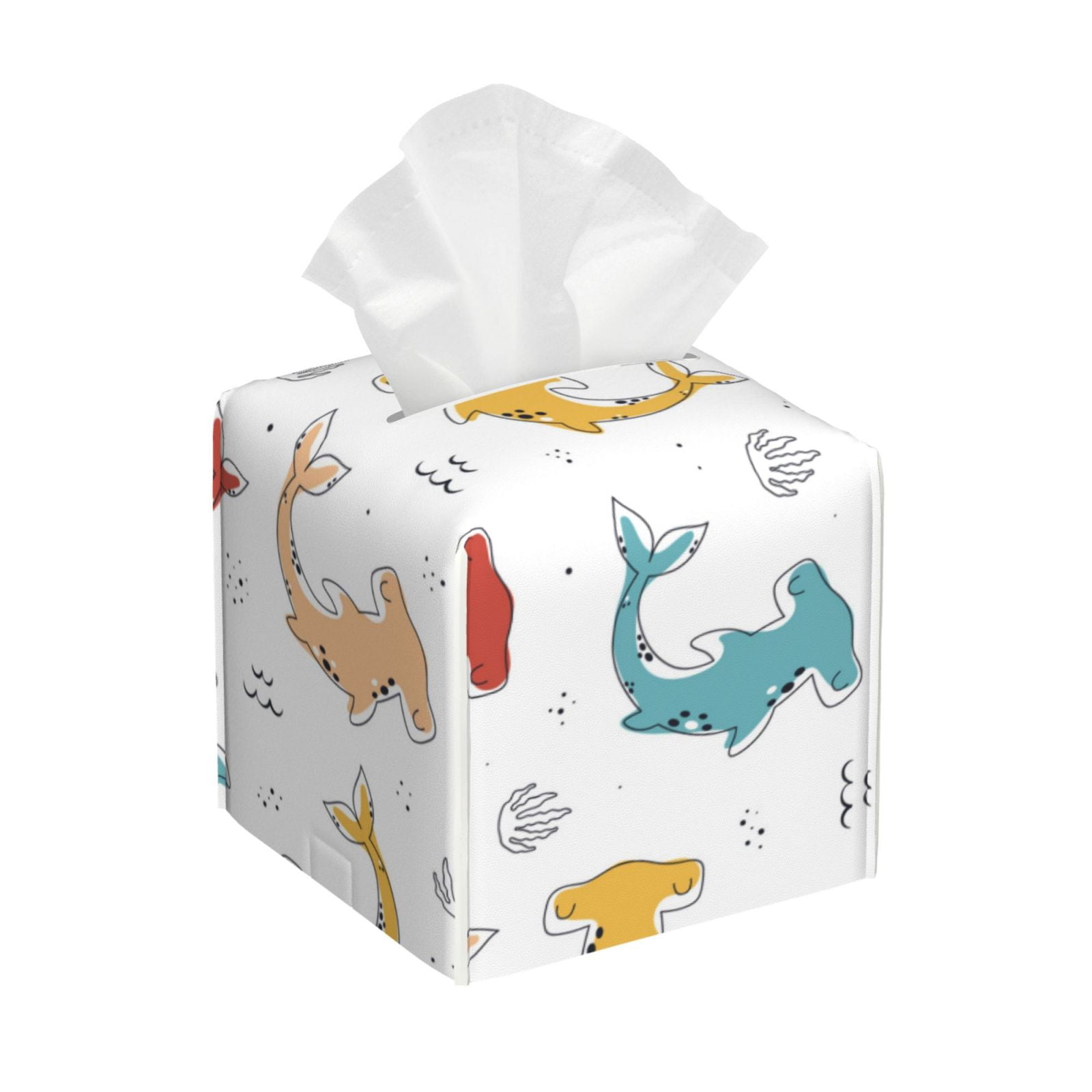 Leather Tissue Box Cover Square - Cute colorful hammerhead shark ...