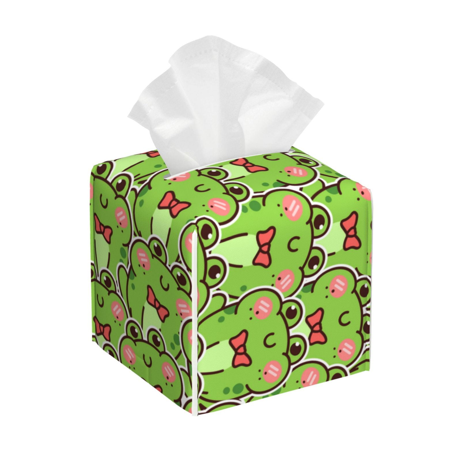 Leather Tissue Box Cover Square - Cute green frog Kawaii Waterproof ...