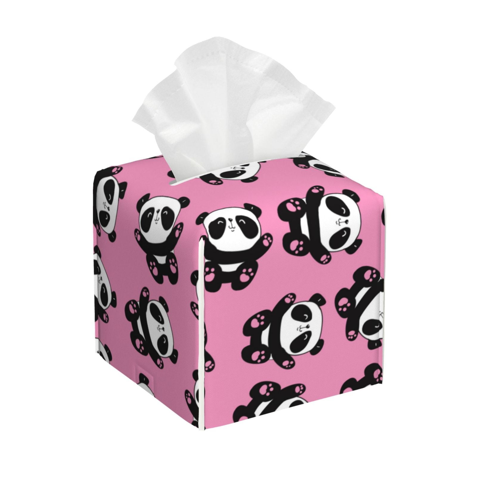 Leather Tissue Box Cover Square - Cute panda Lightweight Waterproof ...