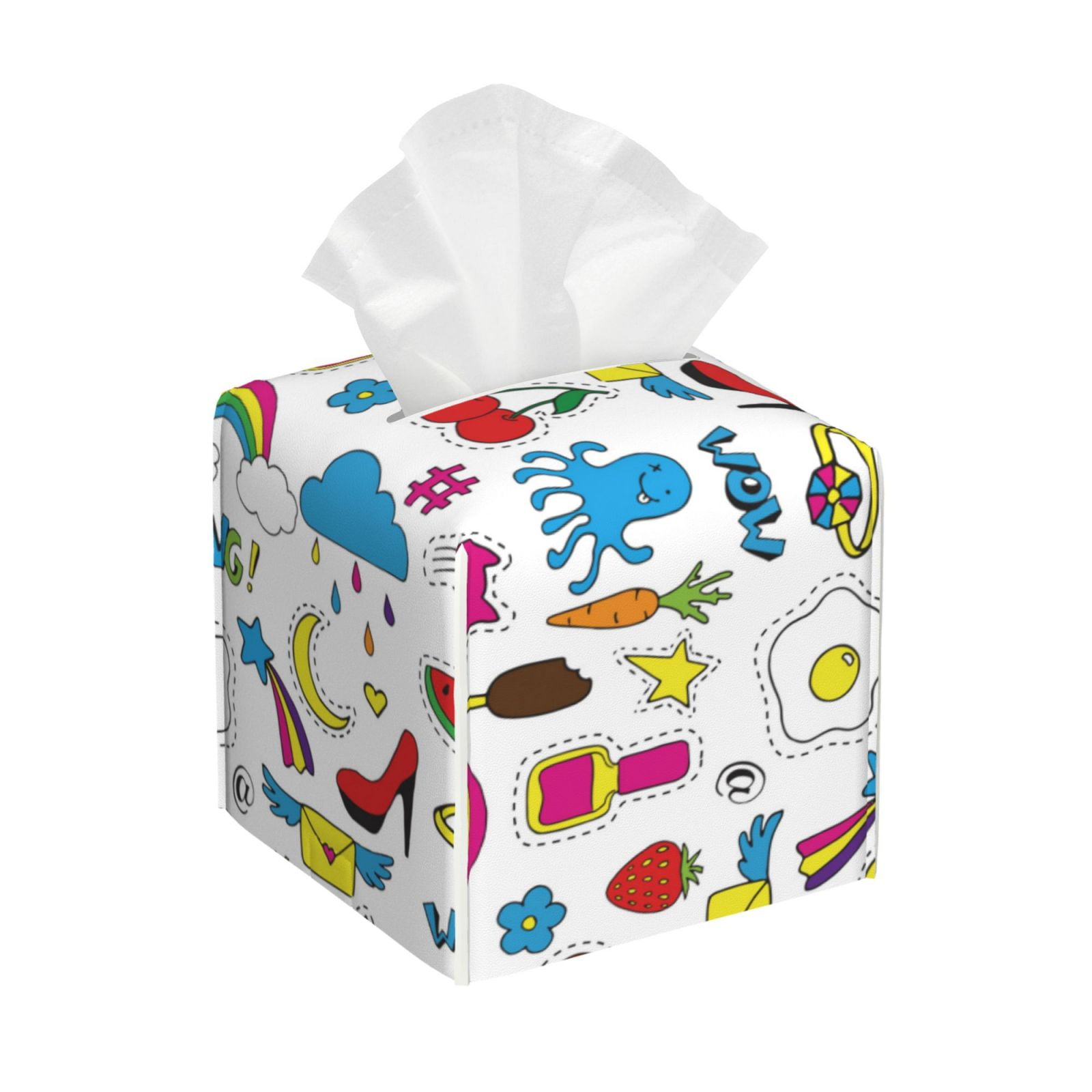 Leather Tissue Box Cover Square - Cute pattern Lightweight Waterproof ...