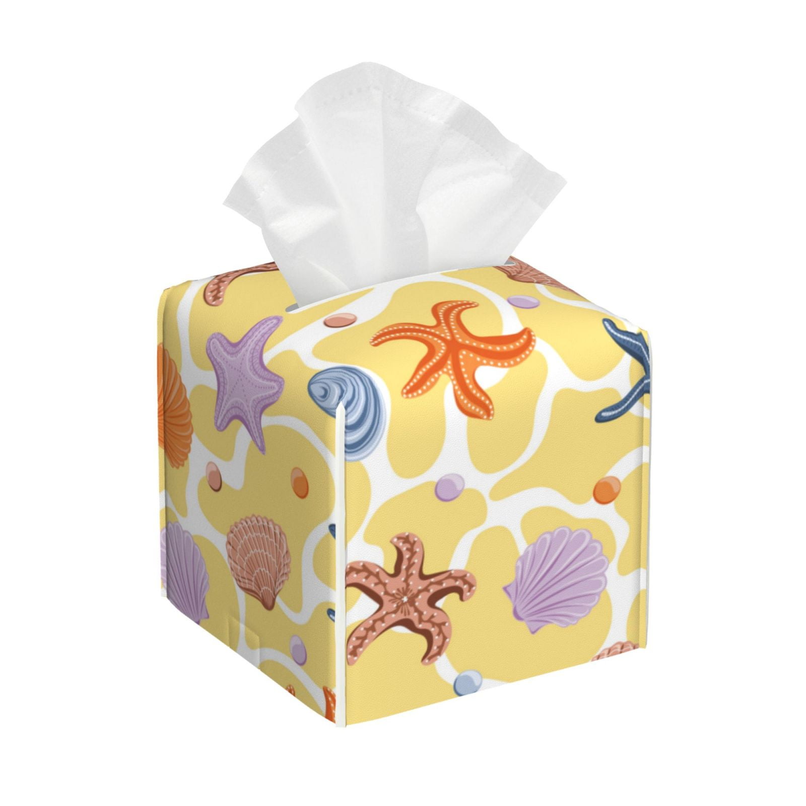 Leather Tissue Box Cover Square - Cute sea shells starfish Waterproof ...