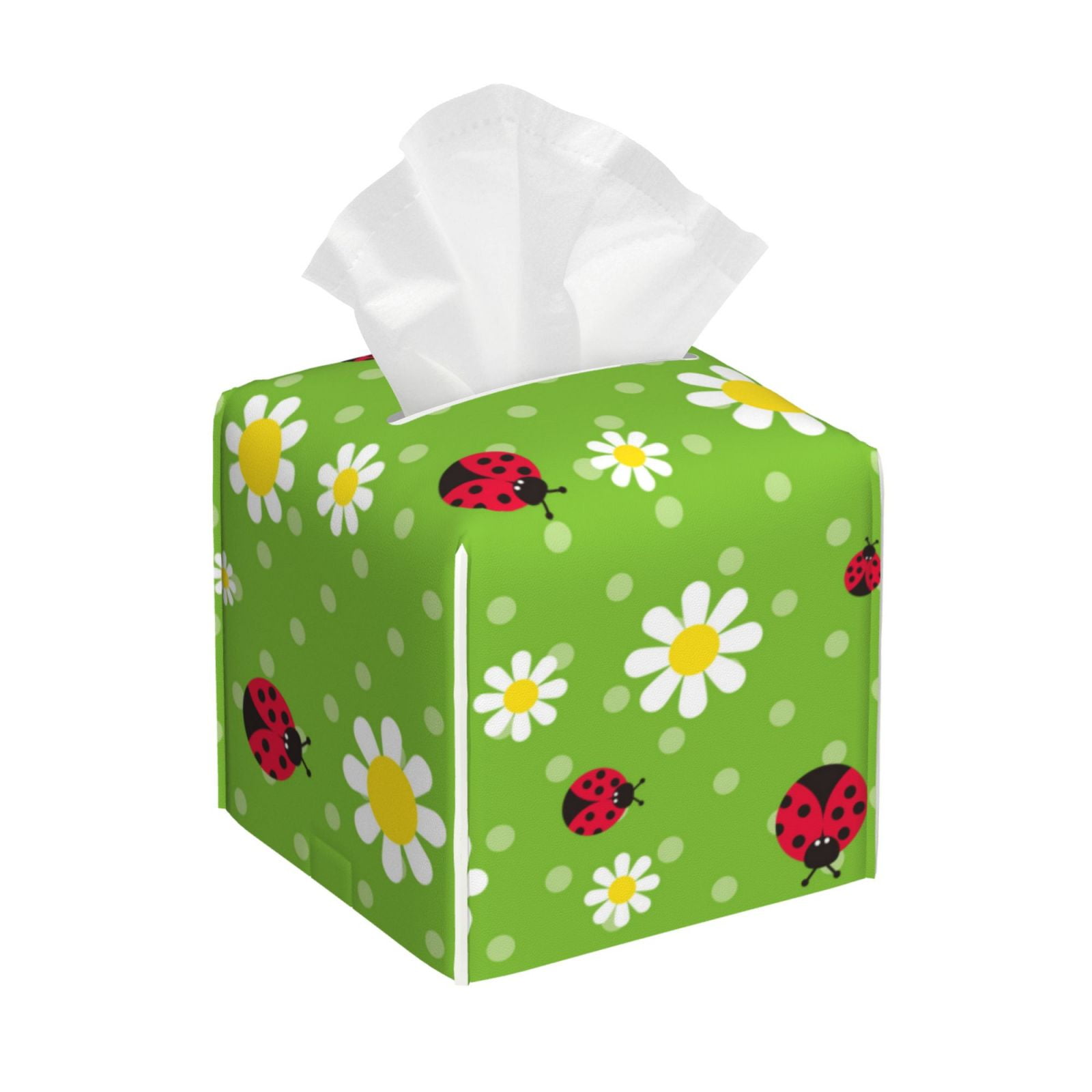 Leather Tissue Box Cover Square, Daisies And Ladybugs Waterproof ...