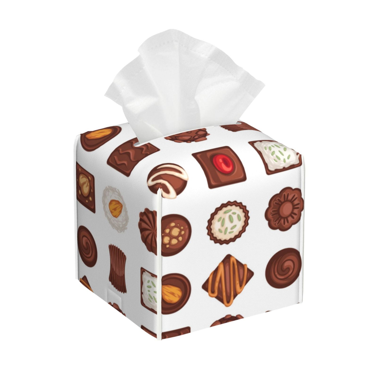 Leather Tissue Box Cover Square - Delicate Chocolate Print Waterproof ...