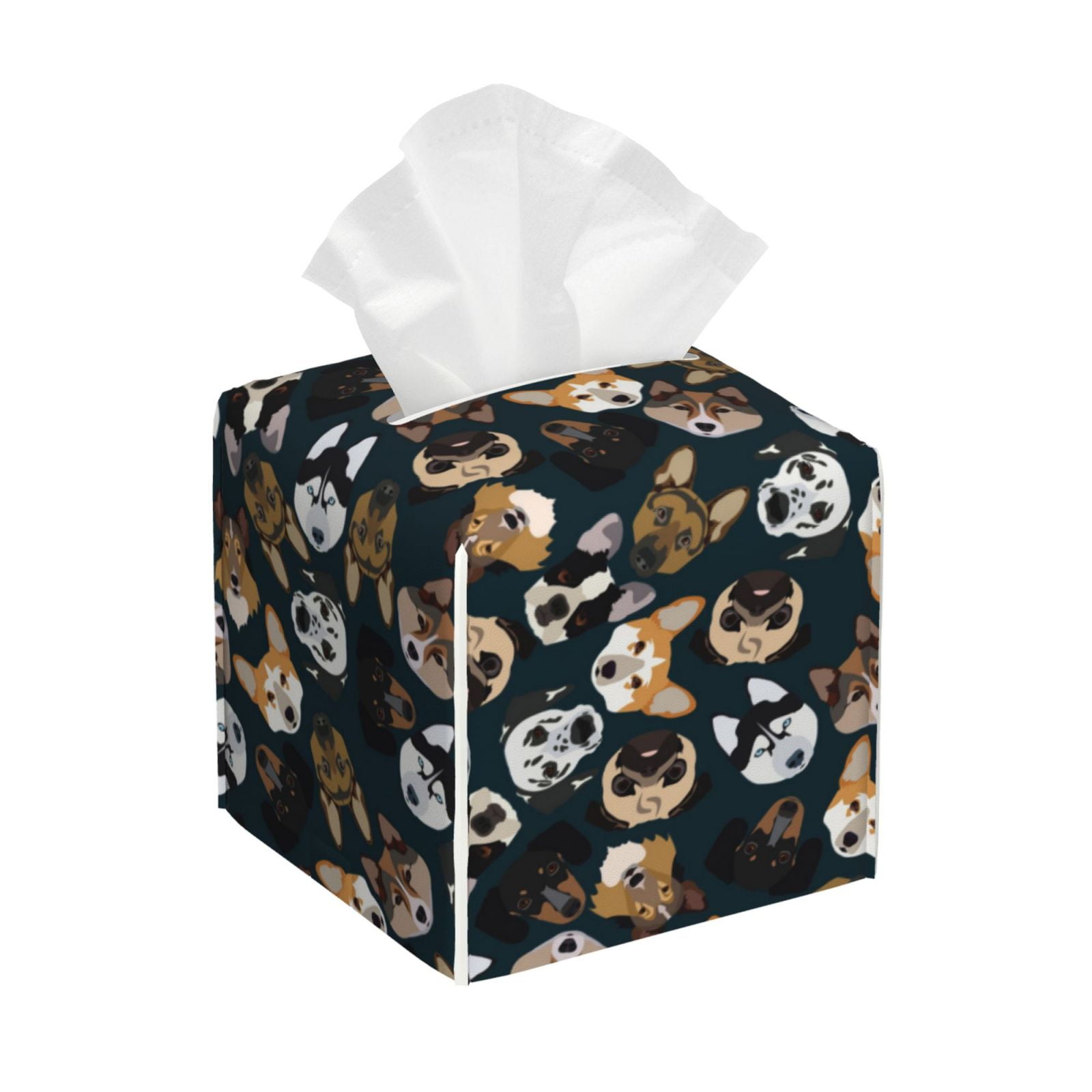 Leather Tissue Box Cover Square - Dogs Lightweight Waterproof Tissue ...