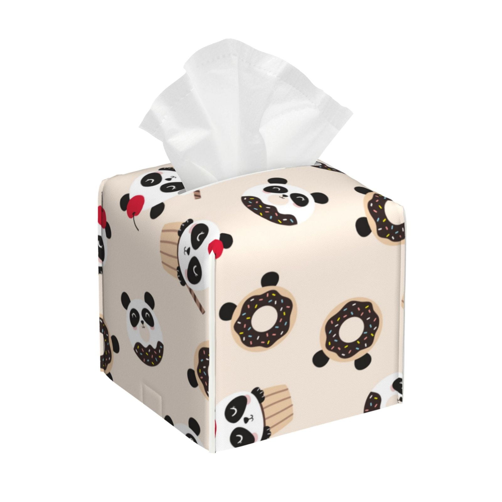 Leather Tissue Box Cover Square - Donut panda Print Lightweight ...