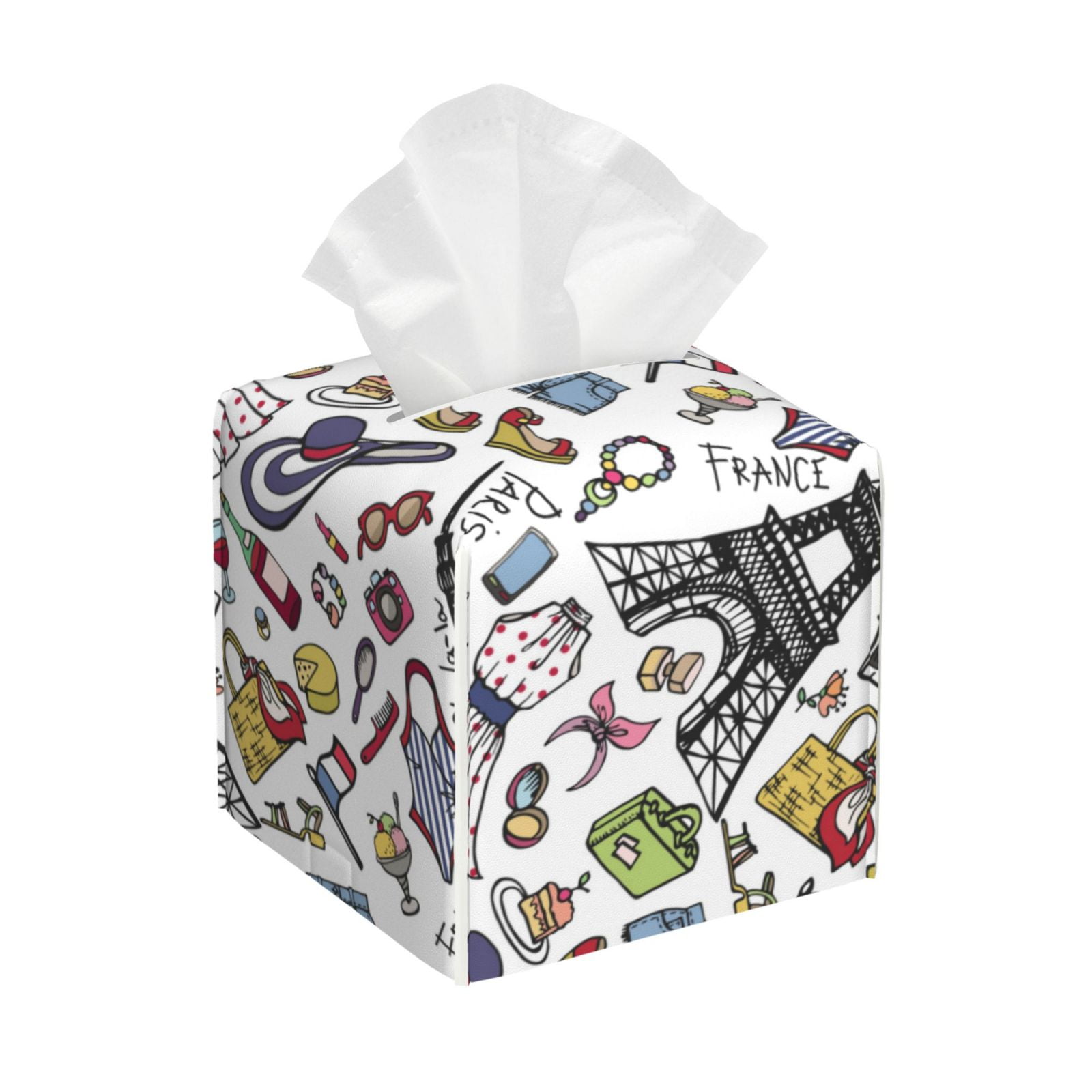 Leather Tissue Box Cover Square - Eiffel Tower Fancy Lightweight ...