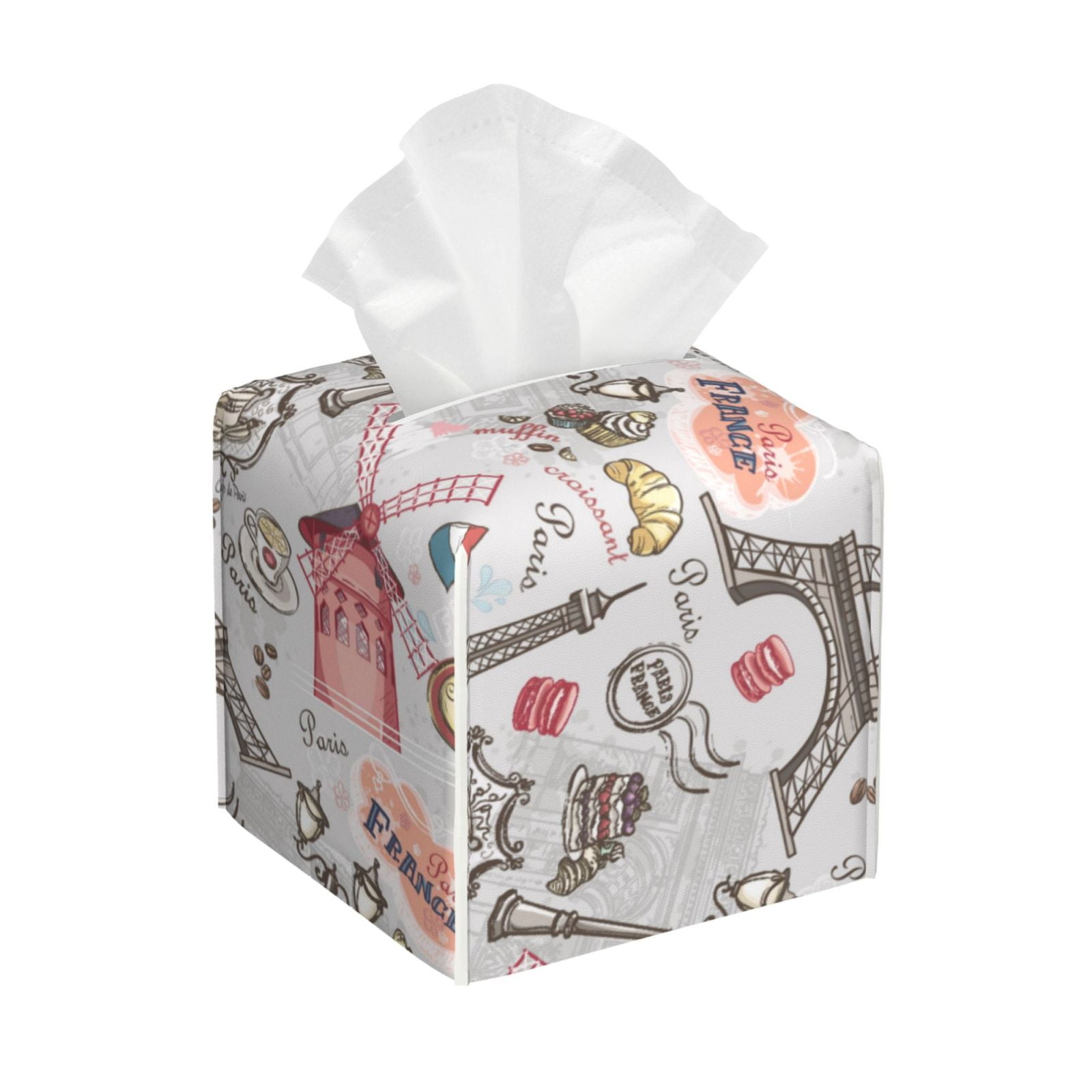 Leather Tissue Box Cover Square - Eiffel Tower coffee Lightweight ...