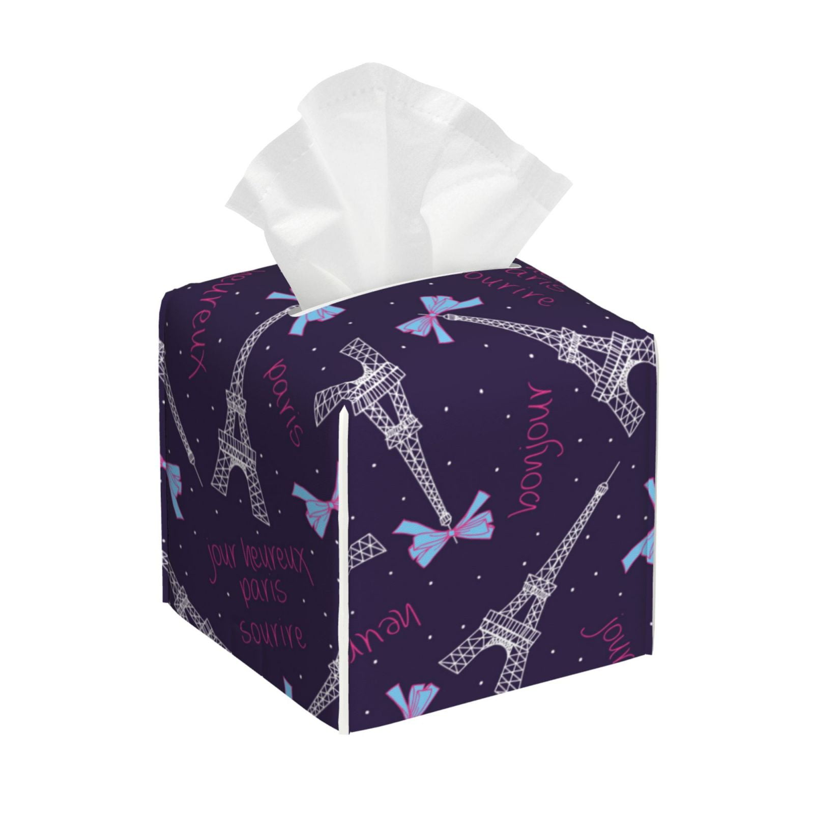 Leather Tissue Box Cover Square - Eiffel Tower rosette Waterproof ...