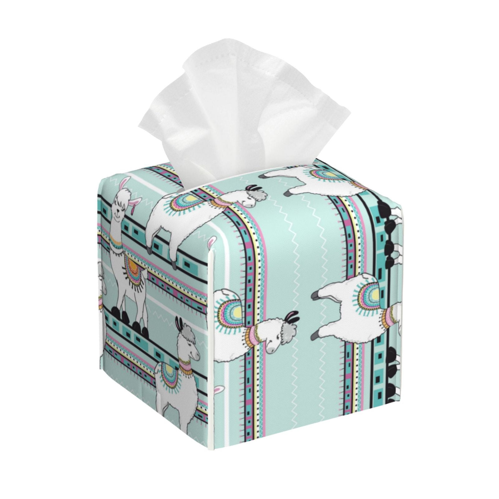 Leather Tissue Box Cover Square - Elegant Cute Alpaca Stripes ...