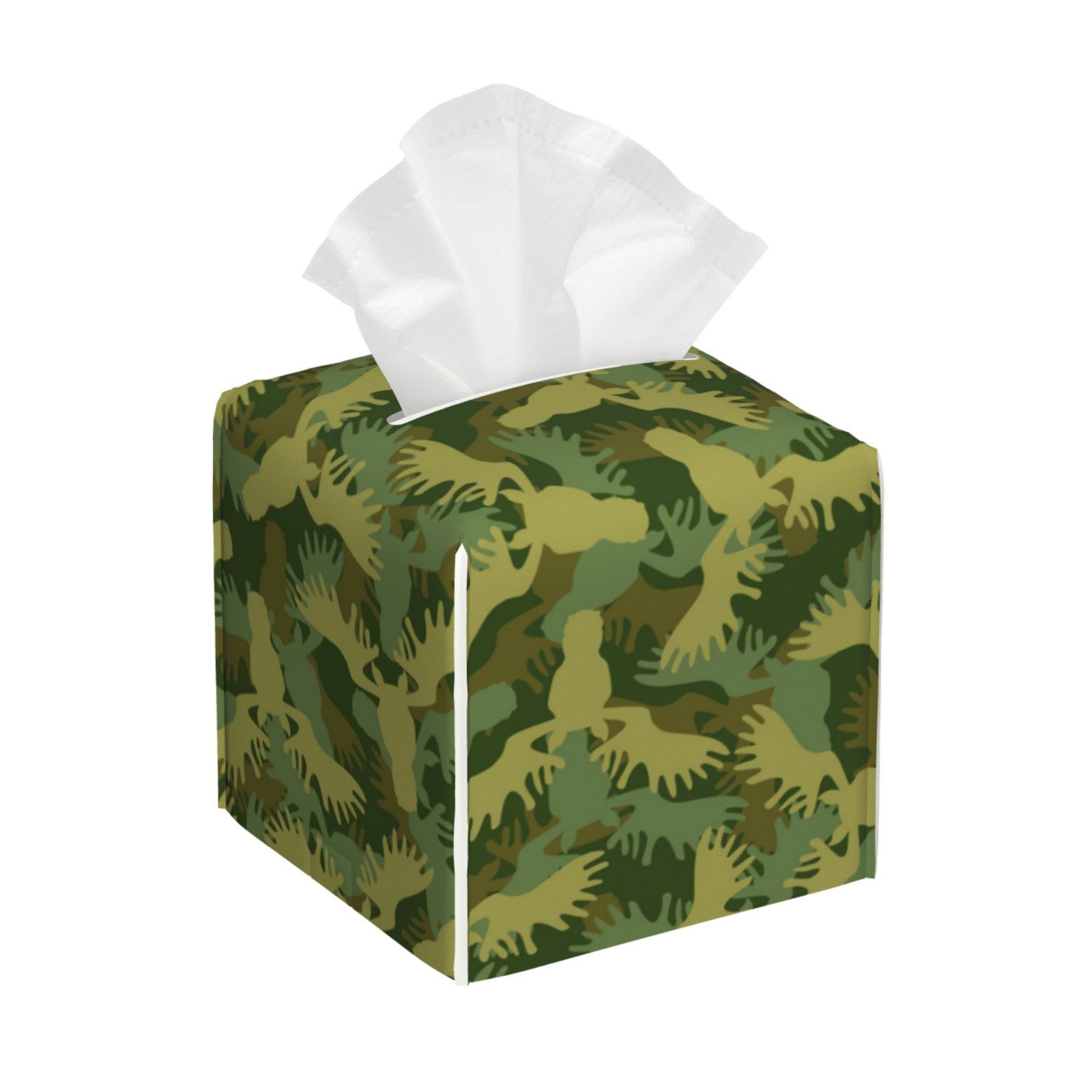 Leather Tissue Box Cover Square - Elk moose armygreen Camouflage ...