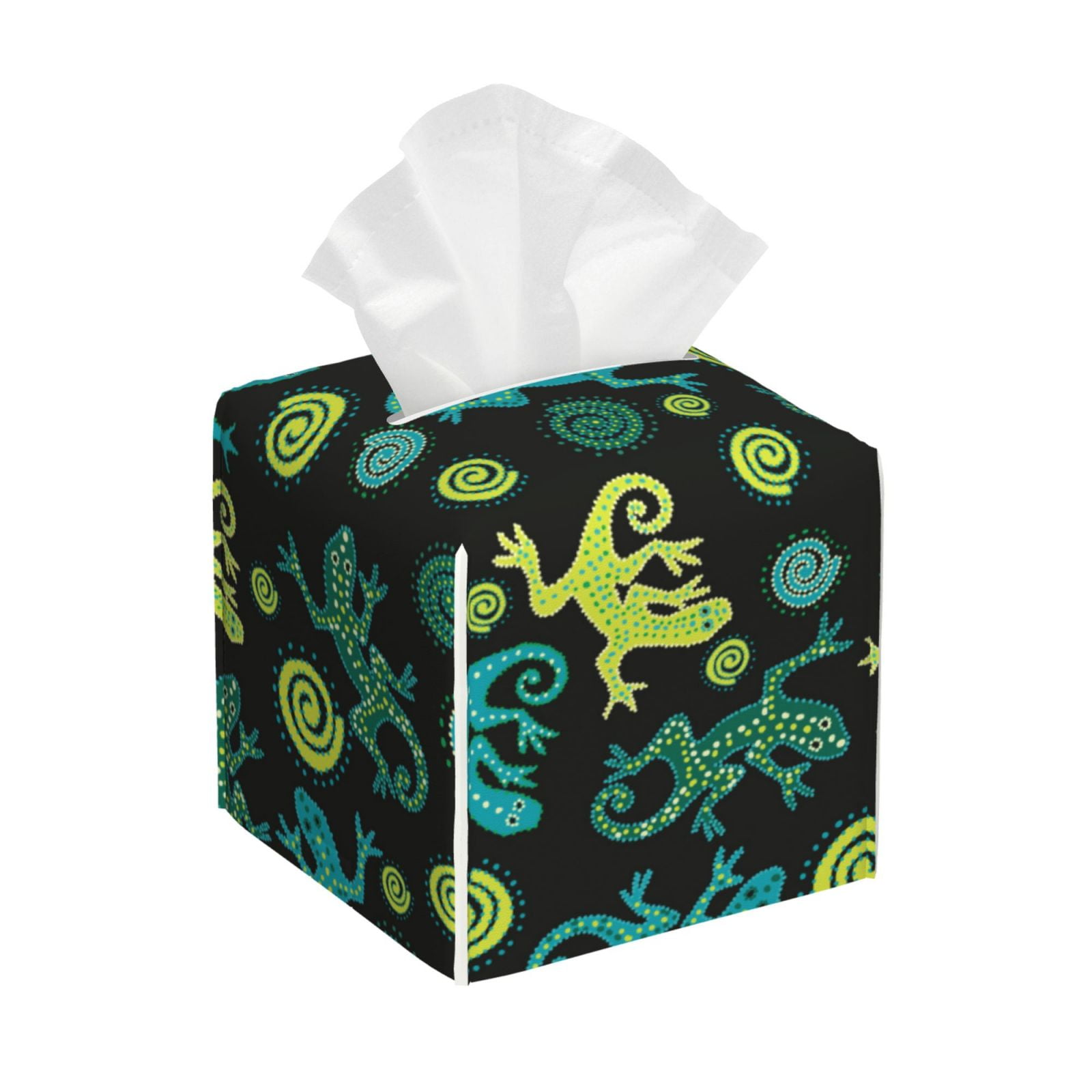Leather Tissue Box Cover Square - Exotic Abstract Cute Gecko Lizard ...