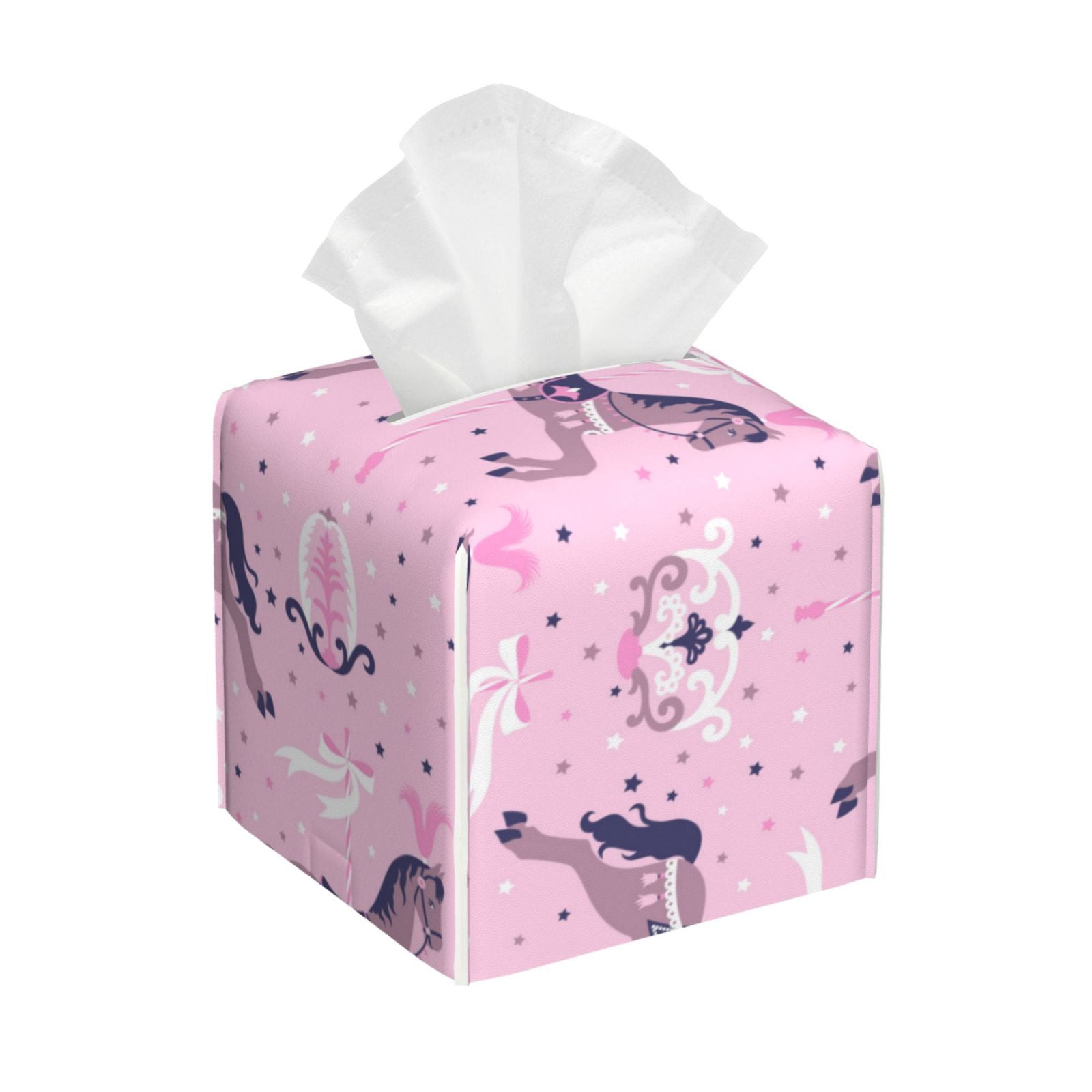 Leather Tissue Box Cover Square - Exotic Cute Horse Star Pink ...