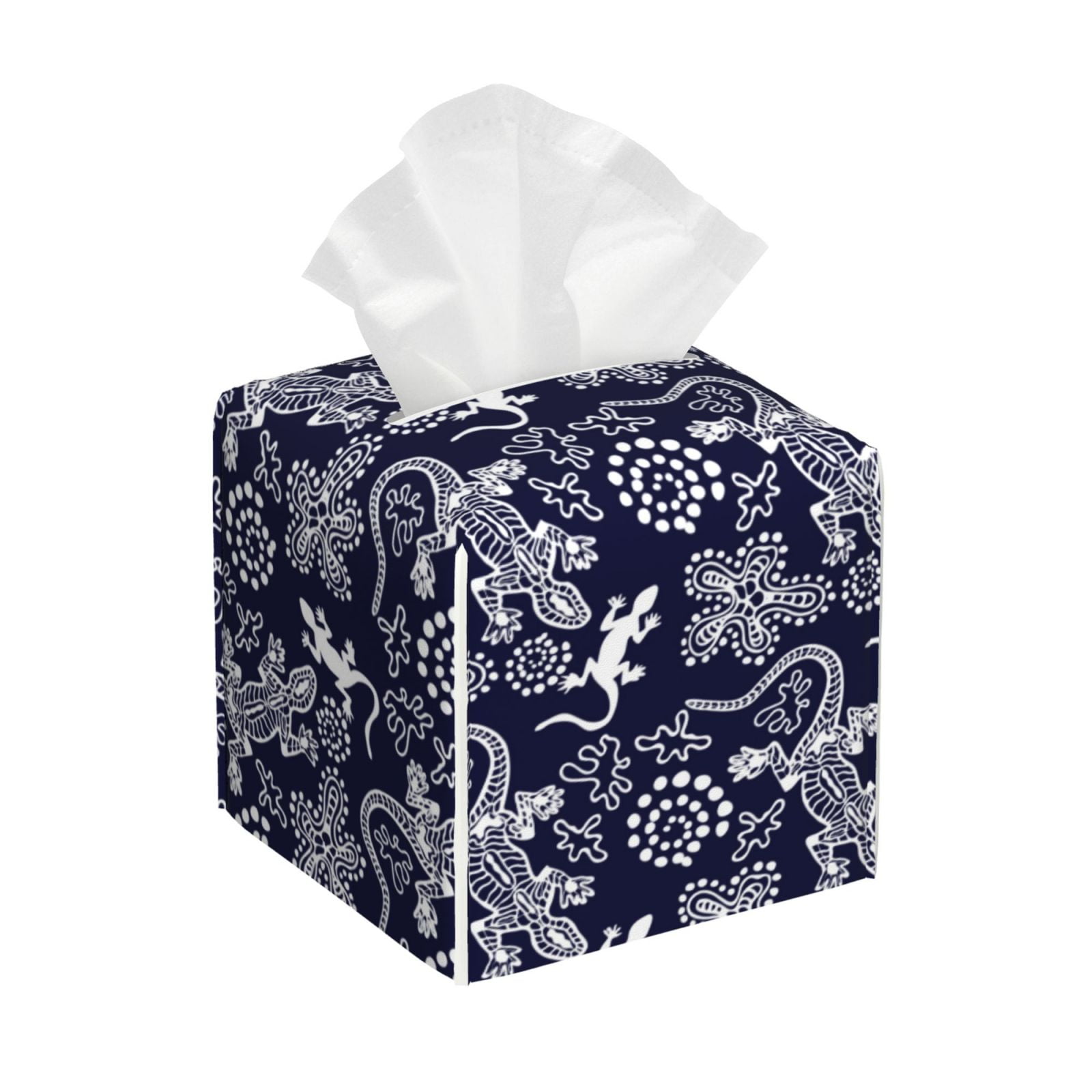 Leather Tissue Box Cover Square - Exotic Gecko Lizard White Waterproof ...