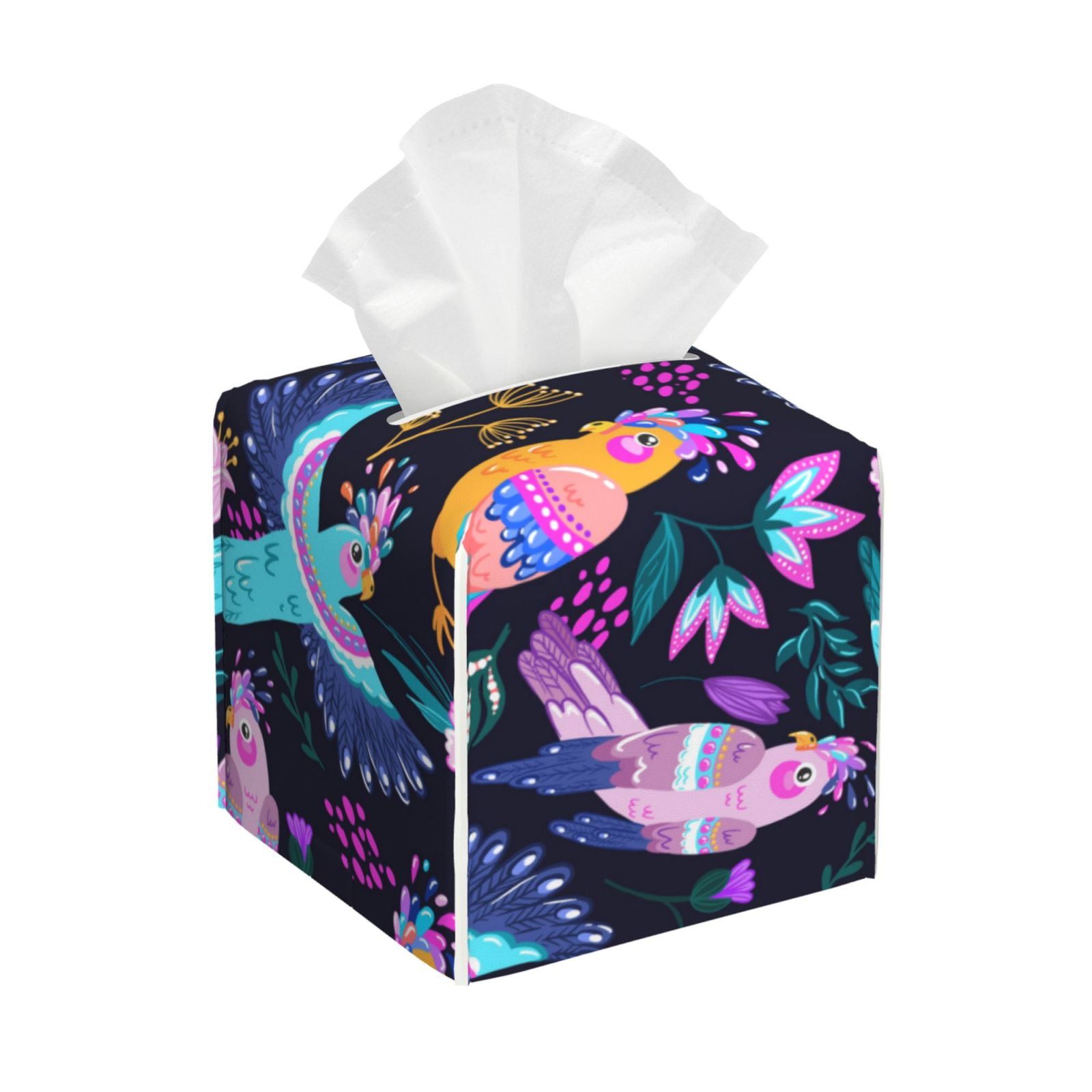 Leather Tissue Box Cover Square - Exotic Multicolor Cockatoo Parrot ...