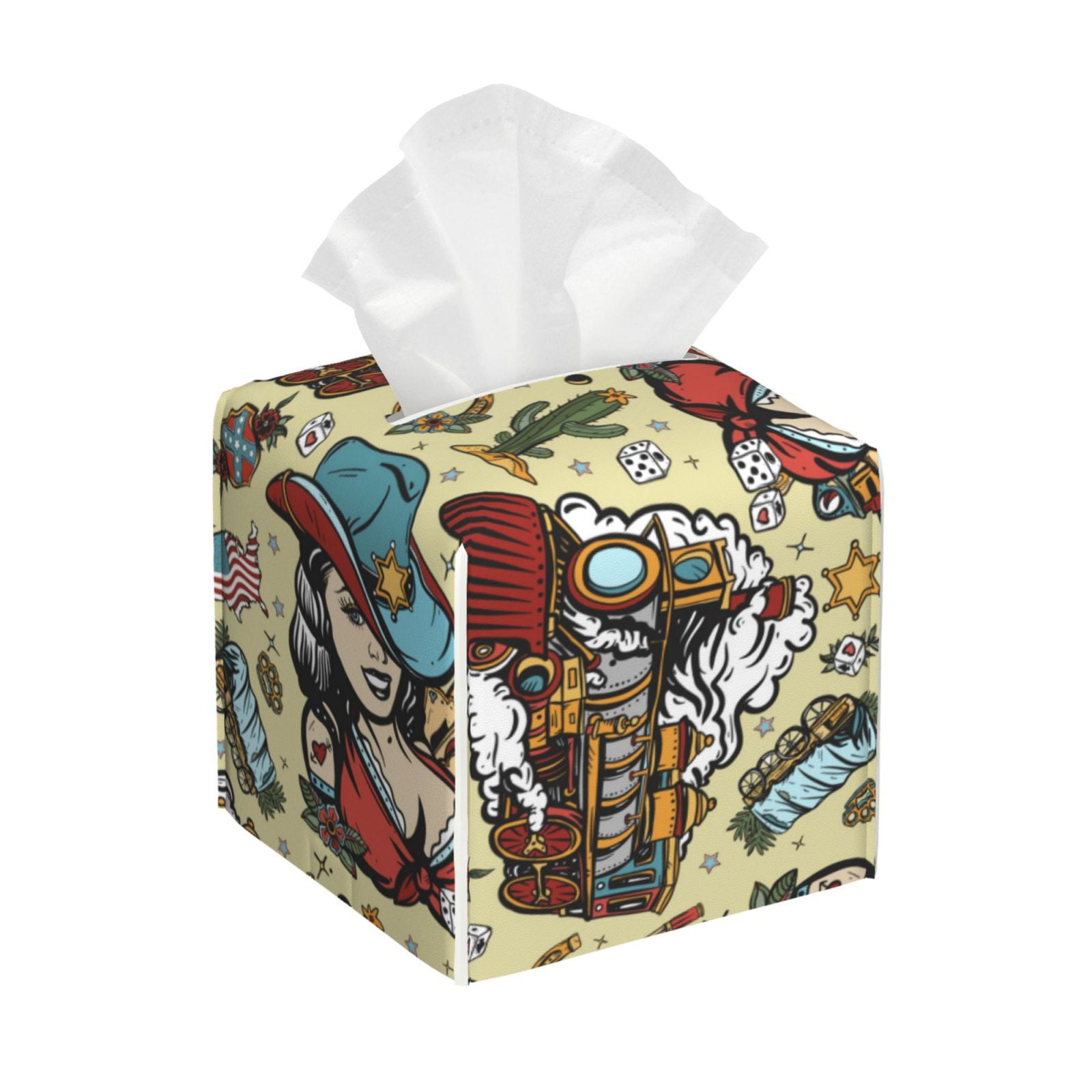 Leather Tissue Box Cover Square - Exotic Train Pattern Lightweight ...