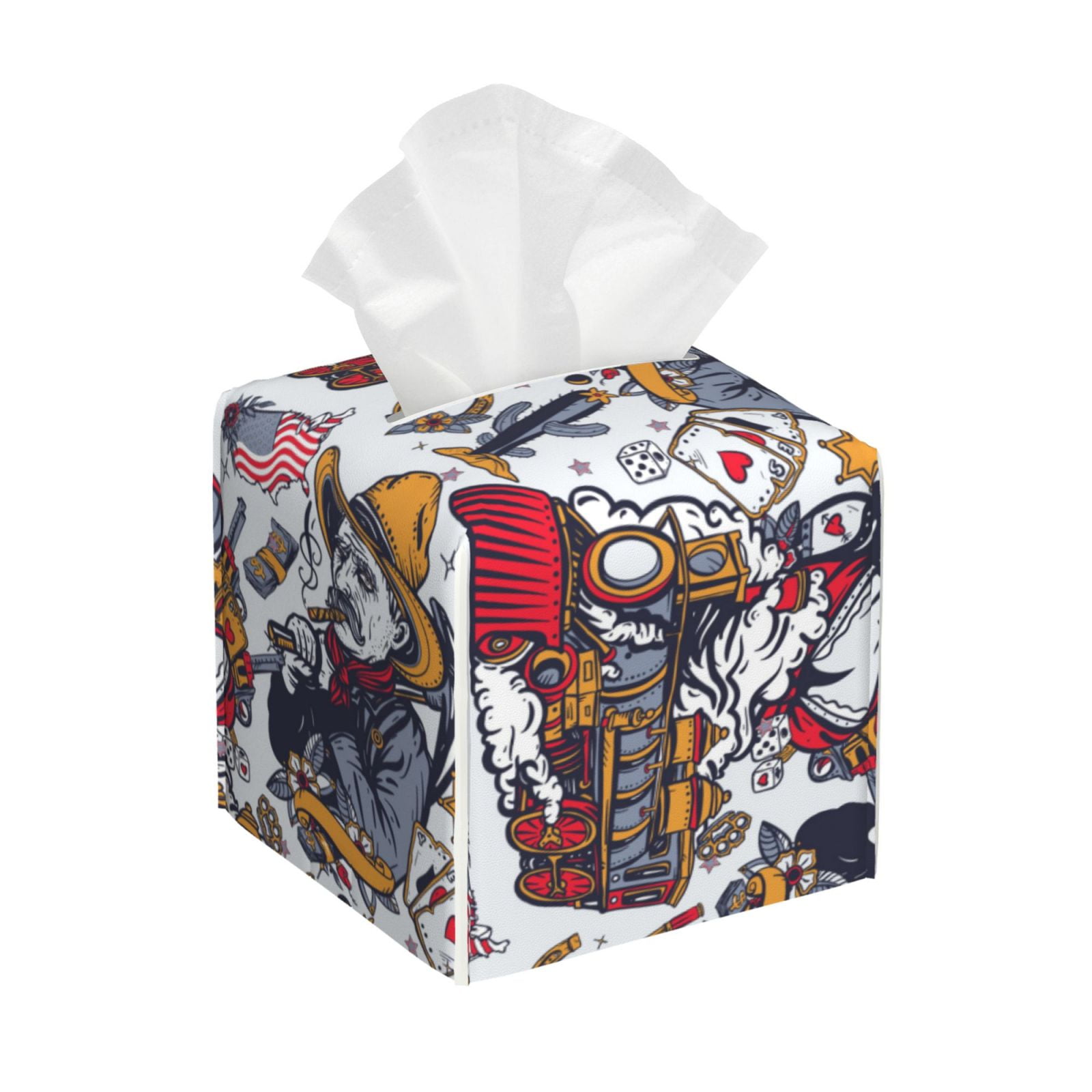 Leather Tissue Box Cover Square - Exotic Trains Pattern Lightweight ...