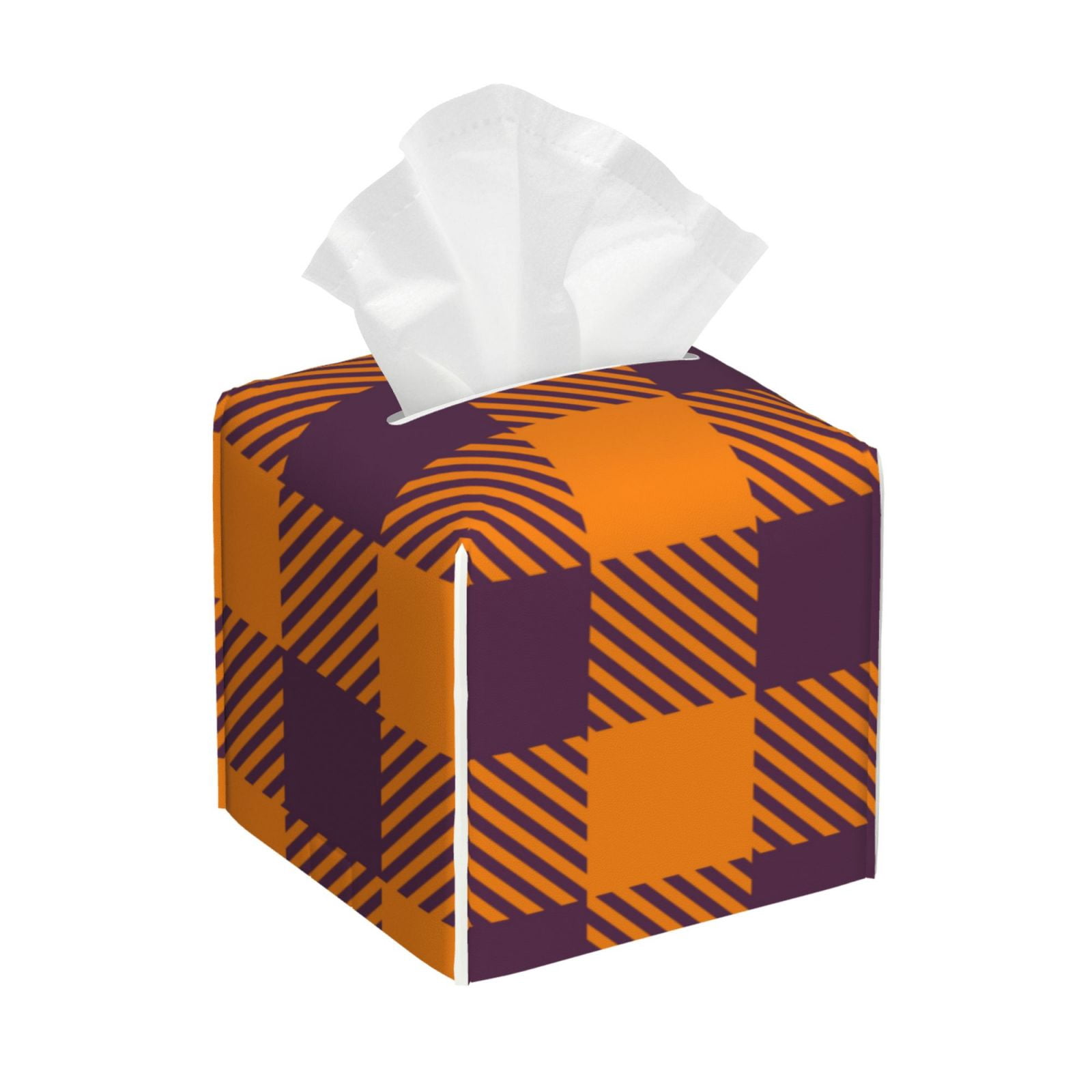 Leather Tissue Box Cover Square - Fall Buffalo Plaid Waterproof Tissue ...