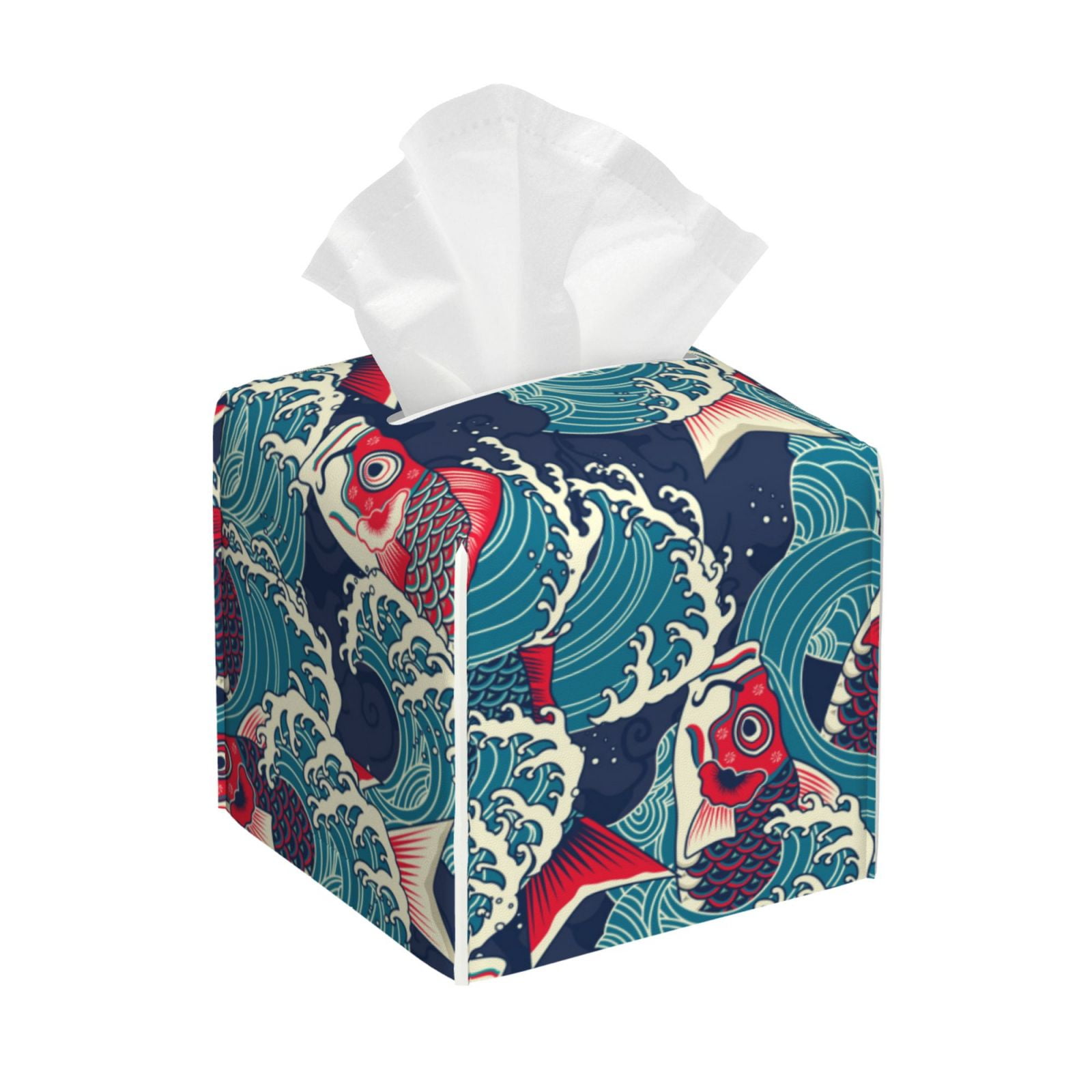 Leather Tissue Box Cover Square, Fish In The Wave Waterproof ...