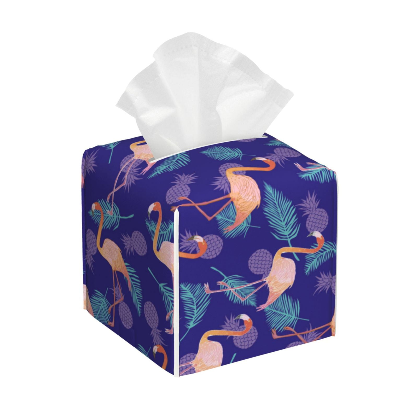 Leather Tissue Box Cover Square - Flamingo Palm Leaves_B Waterproof ...
