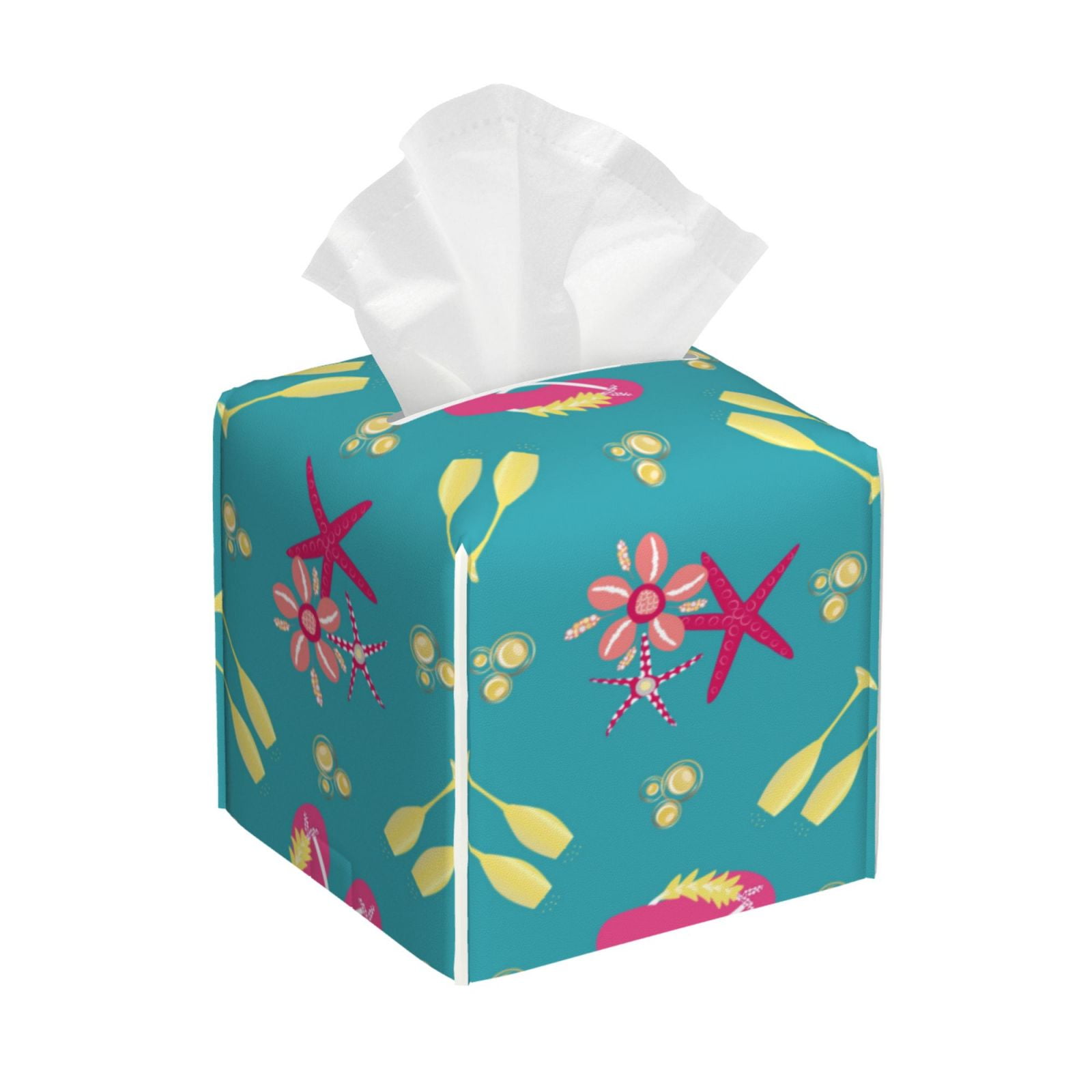 Leather Tissue Box Cover Square - Flip flop starfish shells Lightweight ...