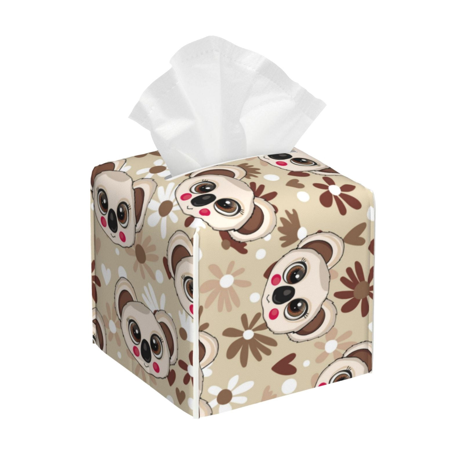 Leather Tissue Box Cover Square - Floral Koala Print Lightweight ...