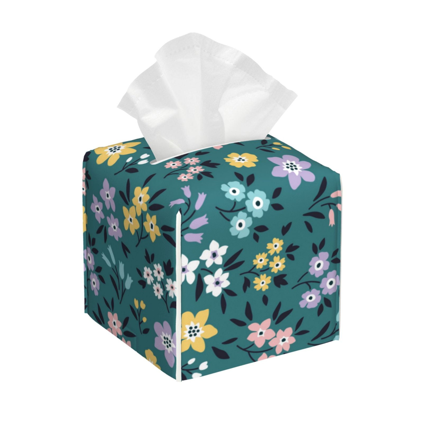 Leather Tissue Box Cover Square - Floral print C Lightweight Waterproof ...