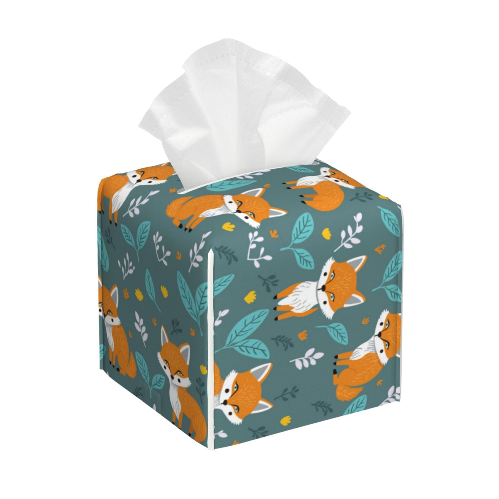 Leather Tissue Box Cover Square - Fox Pattern No.9070 Lightweight ...