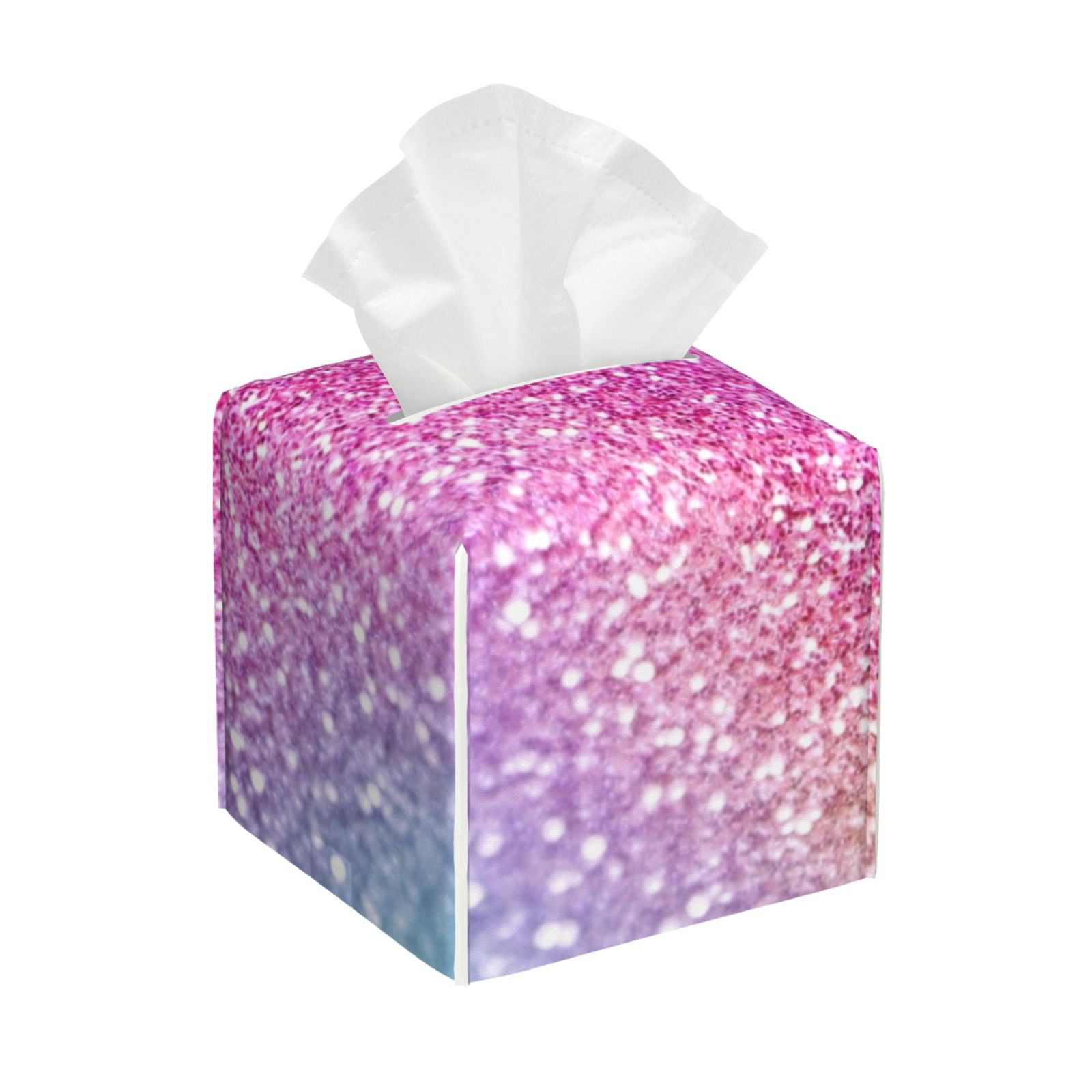 Leather Tissue Box Cover Square - Fun Rainbow Pink Waterproof Tissue ...