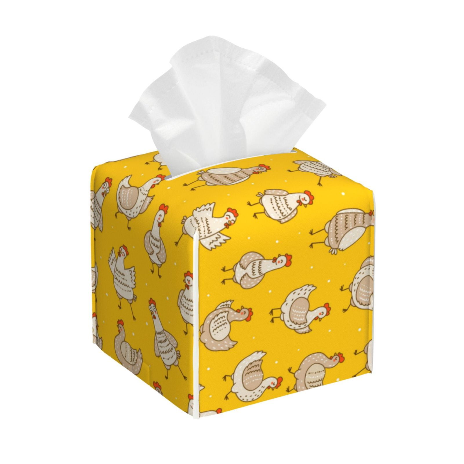 Leather Tissue Box Cover Square - Funny Cute Chicken Yellow Lightweight ...