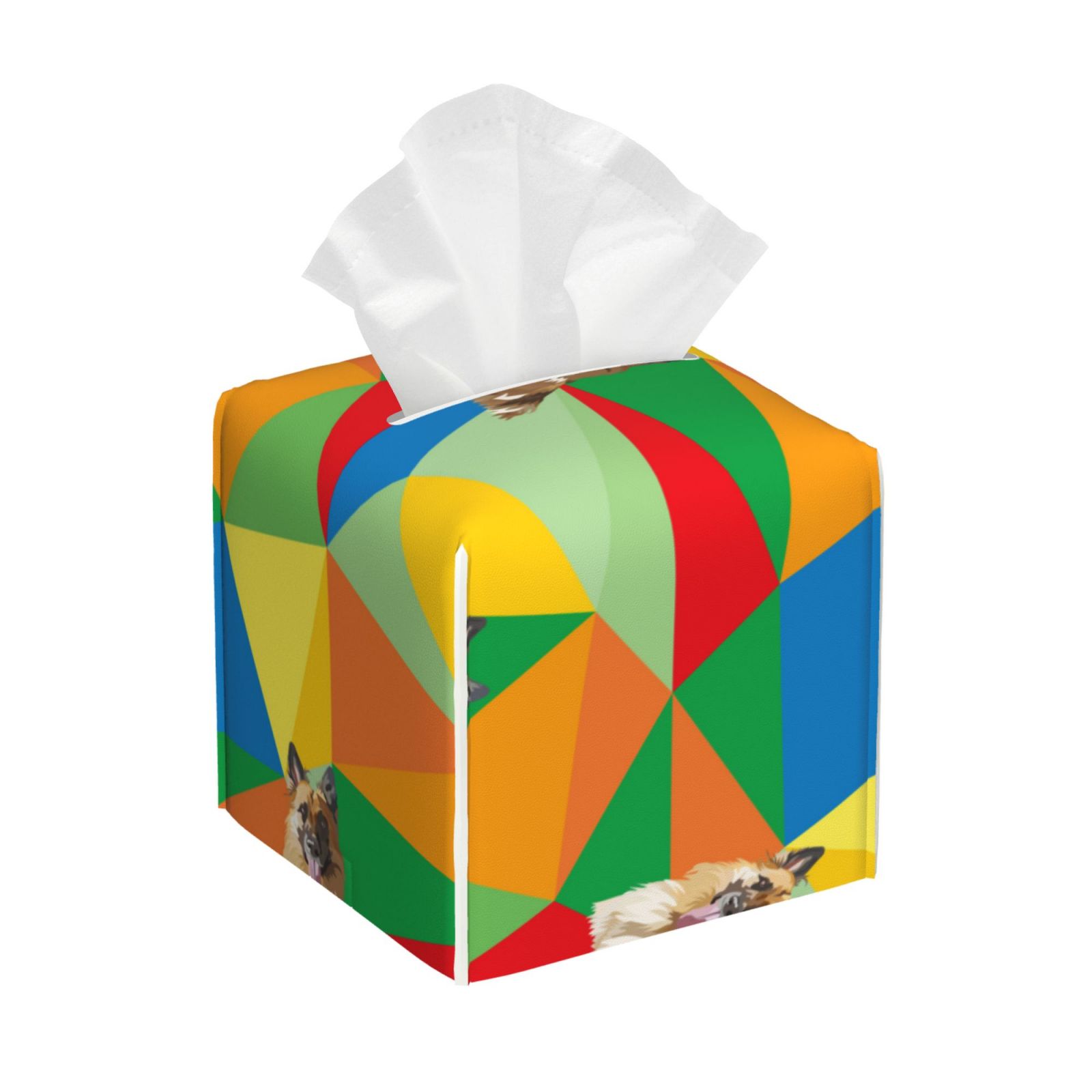 Leather Tissue Box Cover Square - German Shepherd Dog Colorful ...