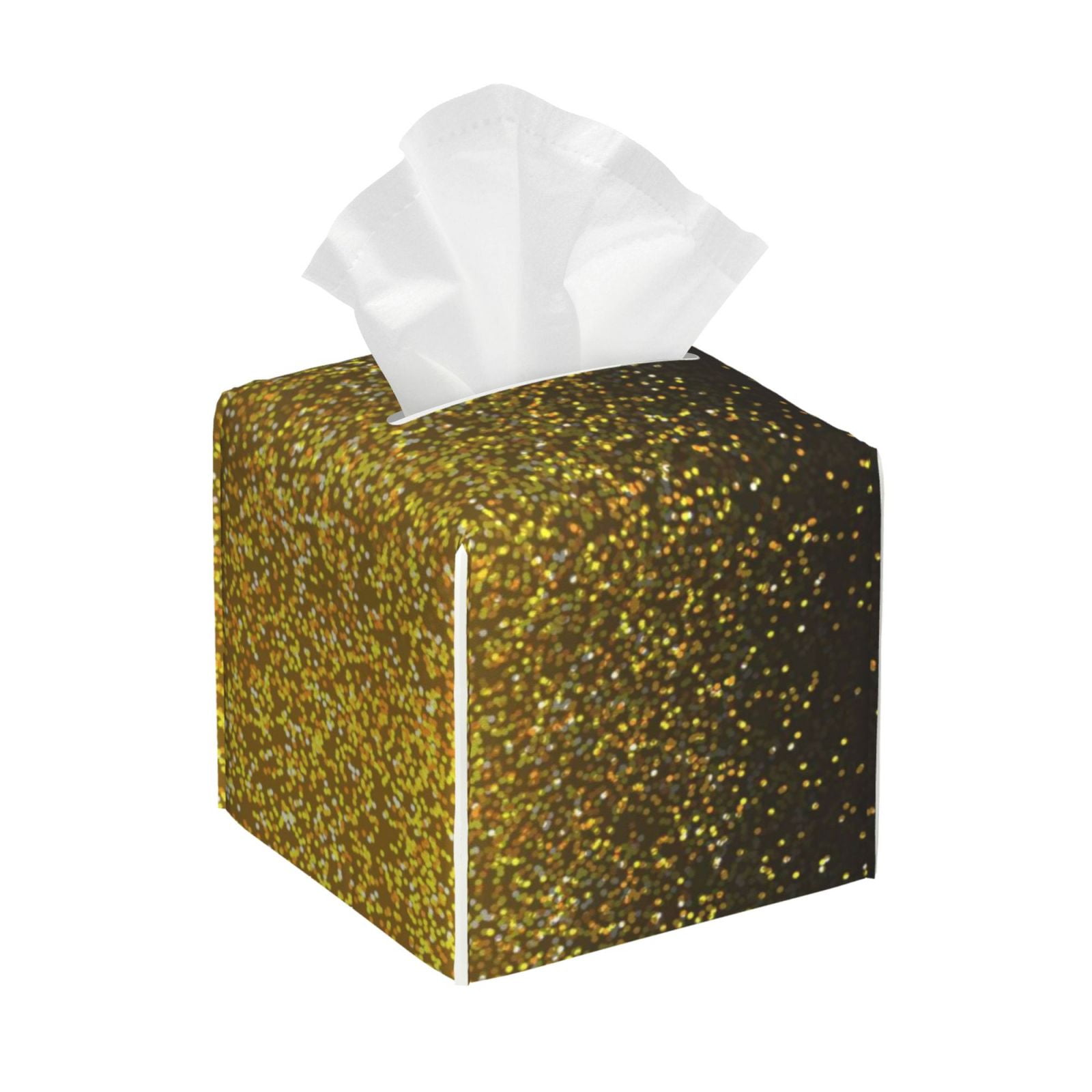 Leather Tissue Box Cover Square - Gold Glitter Gradient Waterproof ...