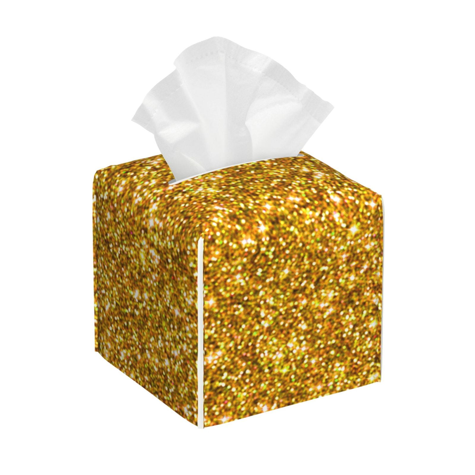 Leather Tissue Box Cover Square - Gold Glitter Waterproof Tissue Box ...