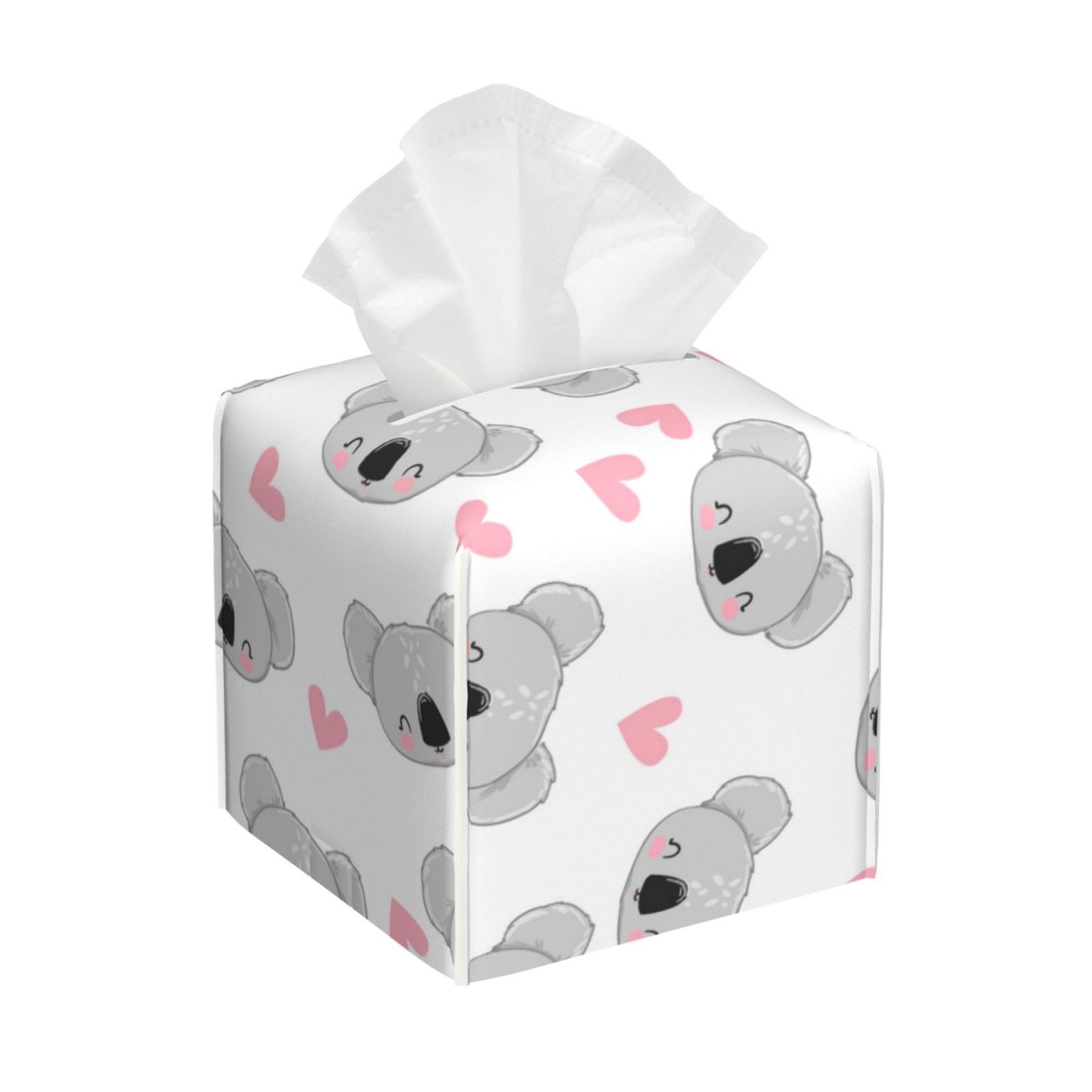 Leather Tissue Box Cover Square - Gray Koala Pink Heart Lightweight ...
