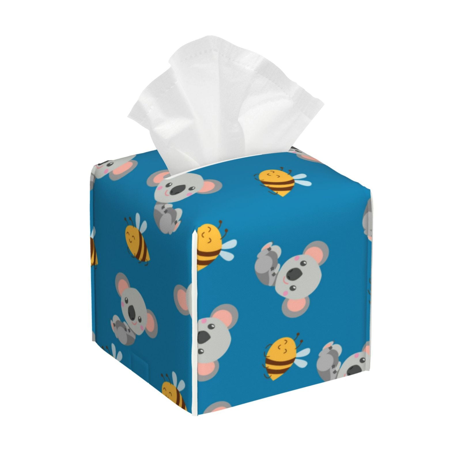 Leather Tissue Box Cover Square - Gray Koala Yellow Bee Waterproof ...