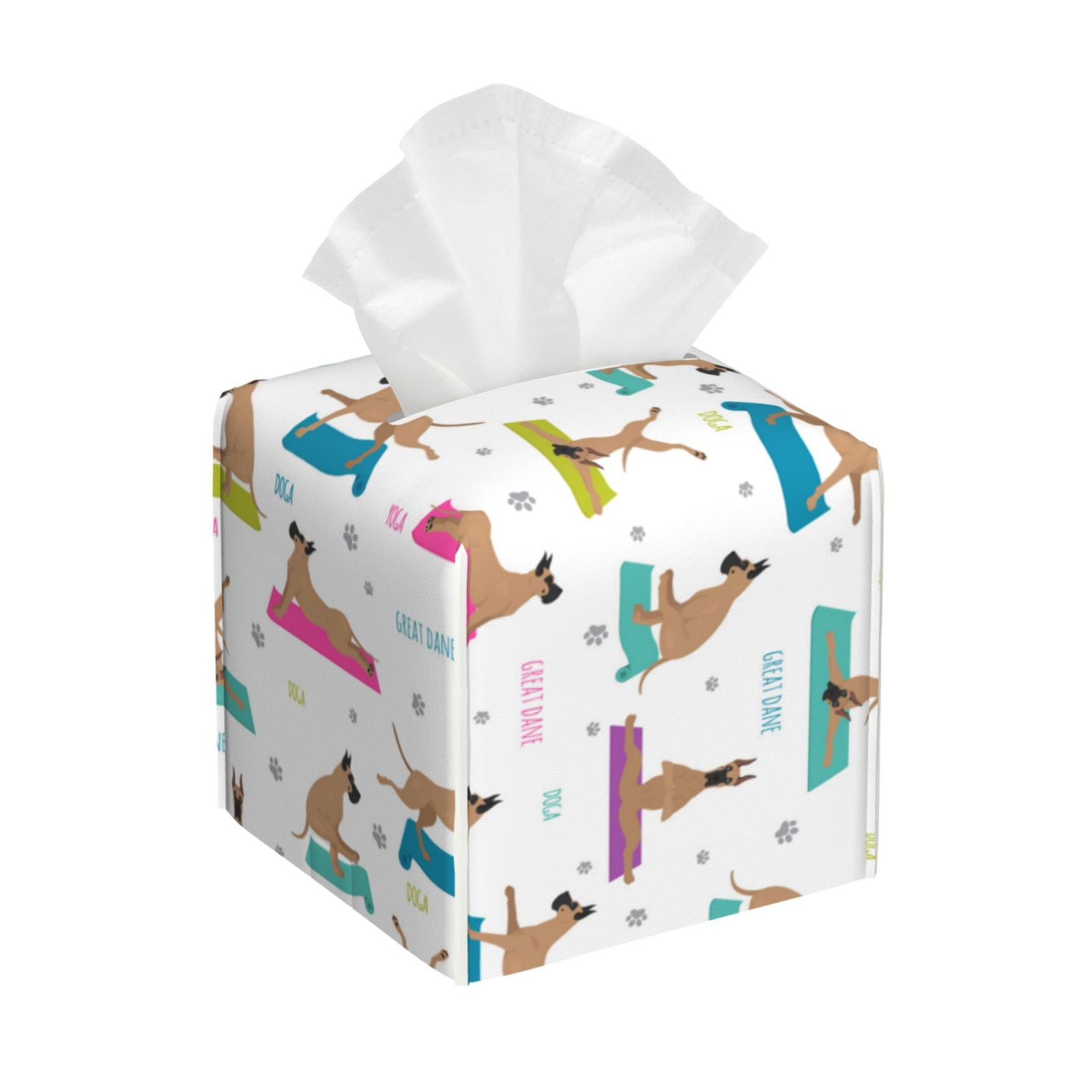 Leather Tissue Box Cover Square - Great dane Yoga dogs funny Waterproof ...