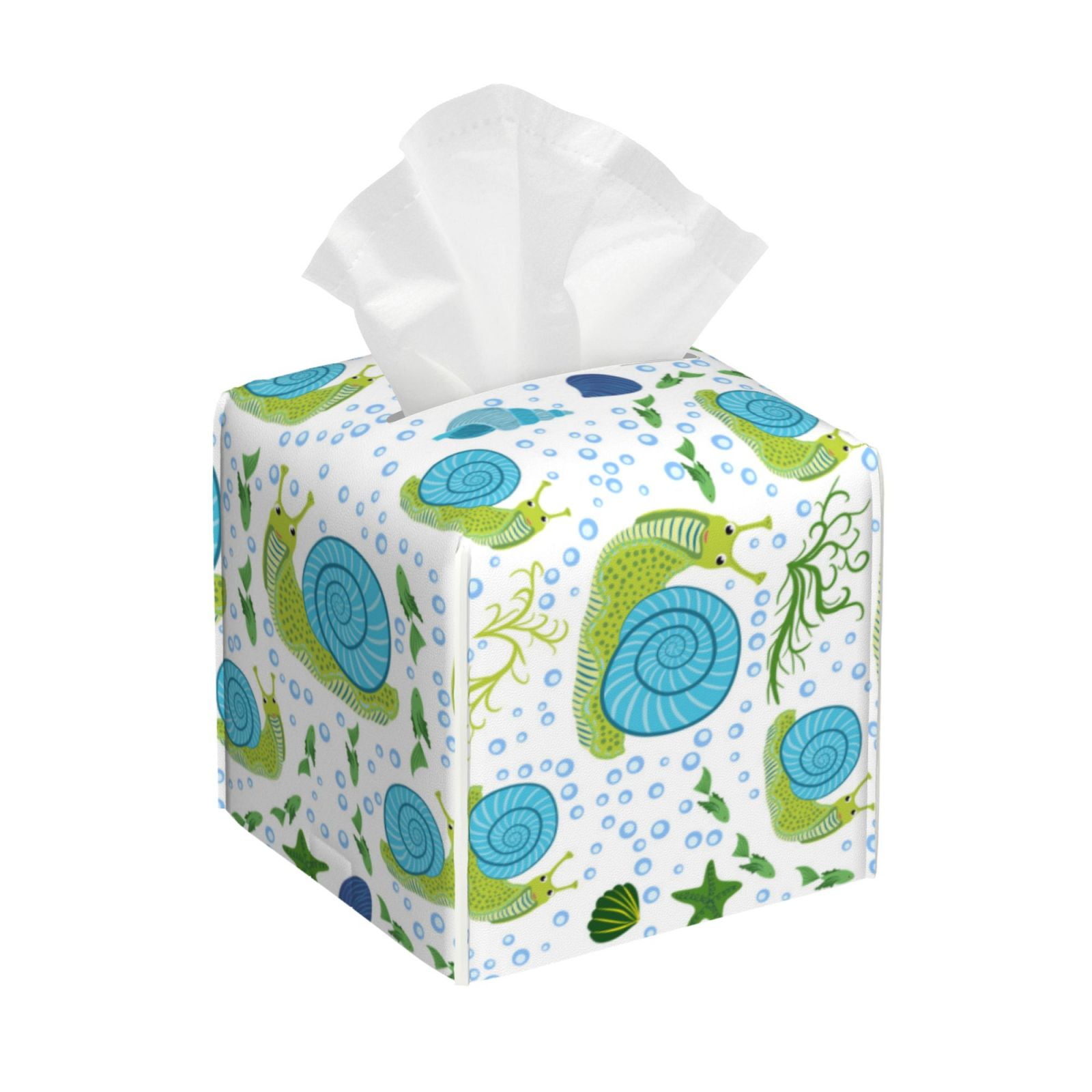 Leather Tissue Box Cover Square - Green Blue Slug Shells Lightweight ...