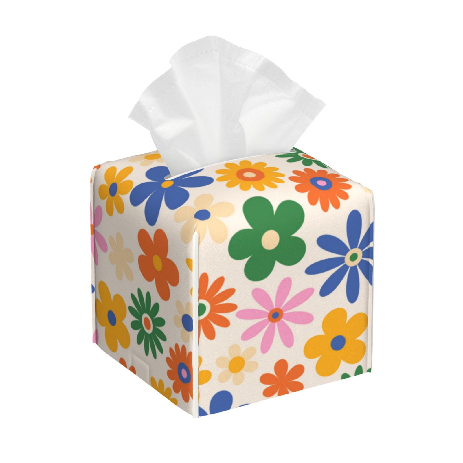 Leather Tissue Box Cover Square - Groovy Daisy Flowers Lightweight ...