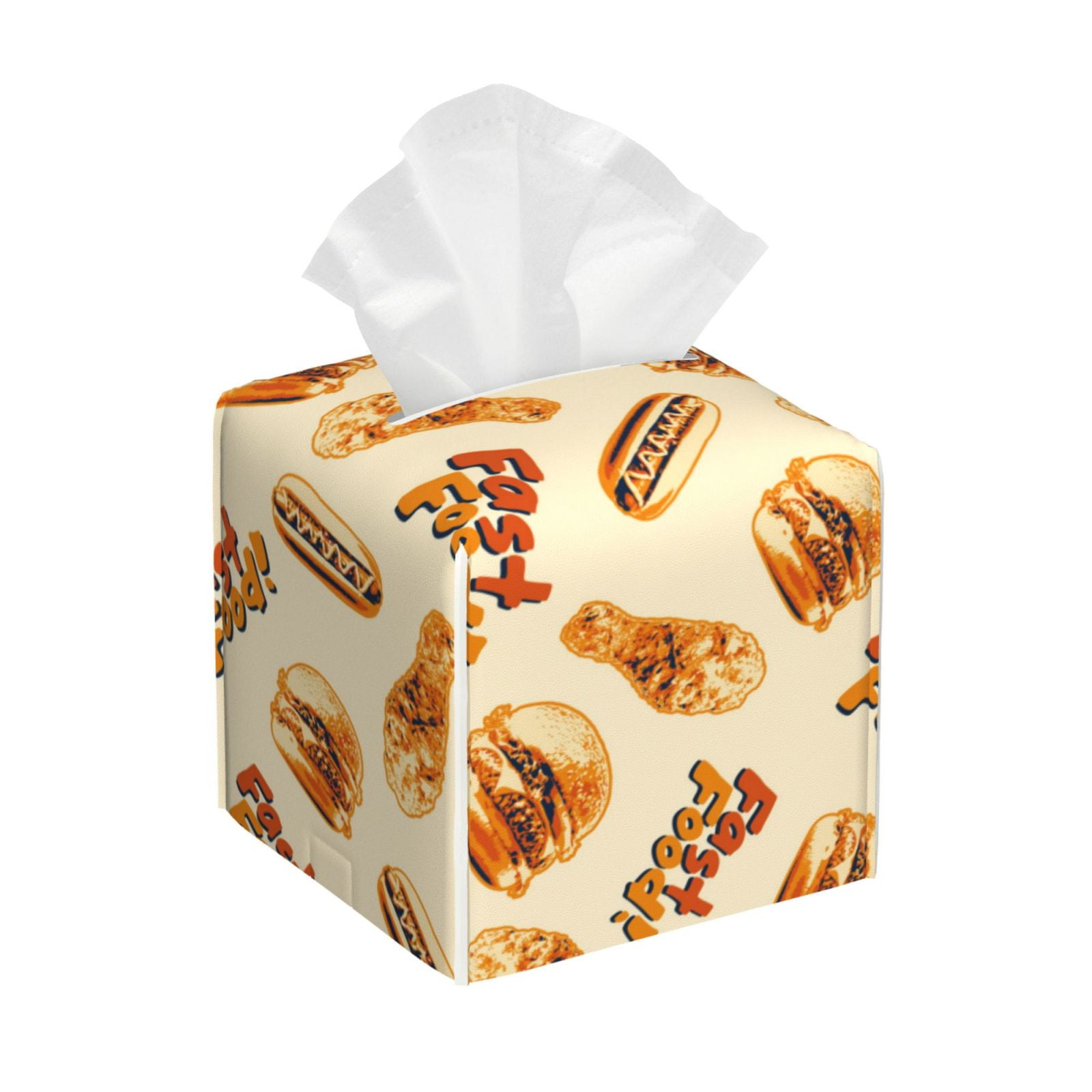Leather Tissue Box Cover Square - Hamburger Chicken Legs Waterproof ...