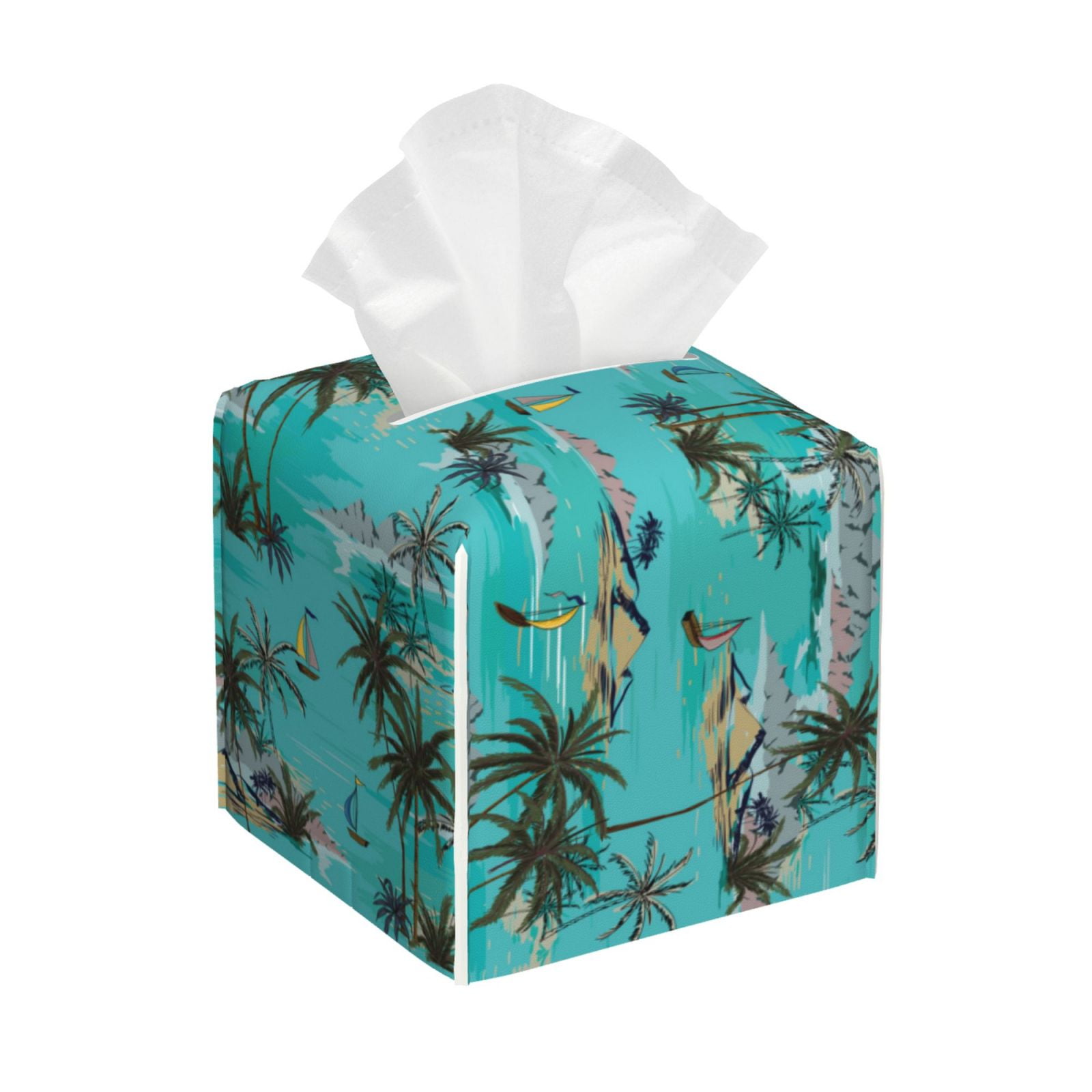 Leather Tissue Box Cover Square - Hawaiian Style Blue Lightweight ...