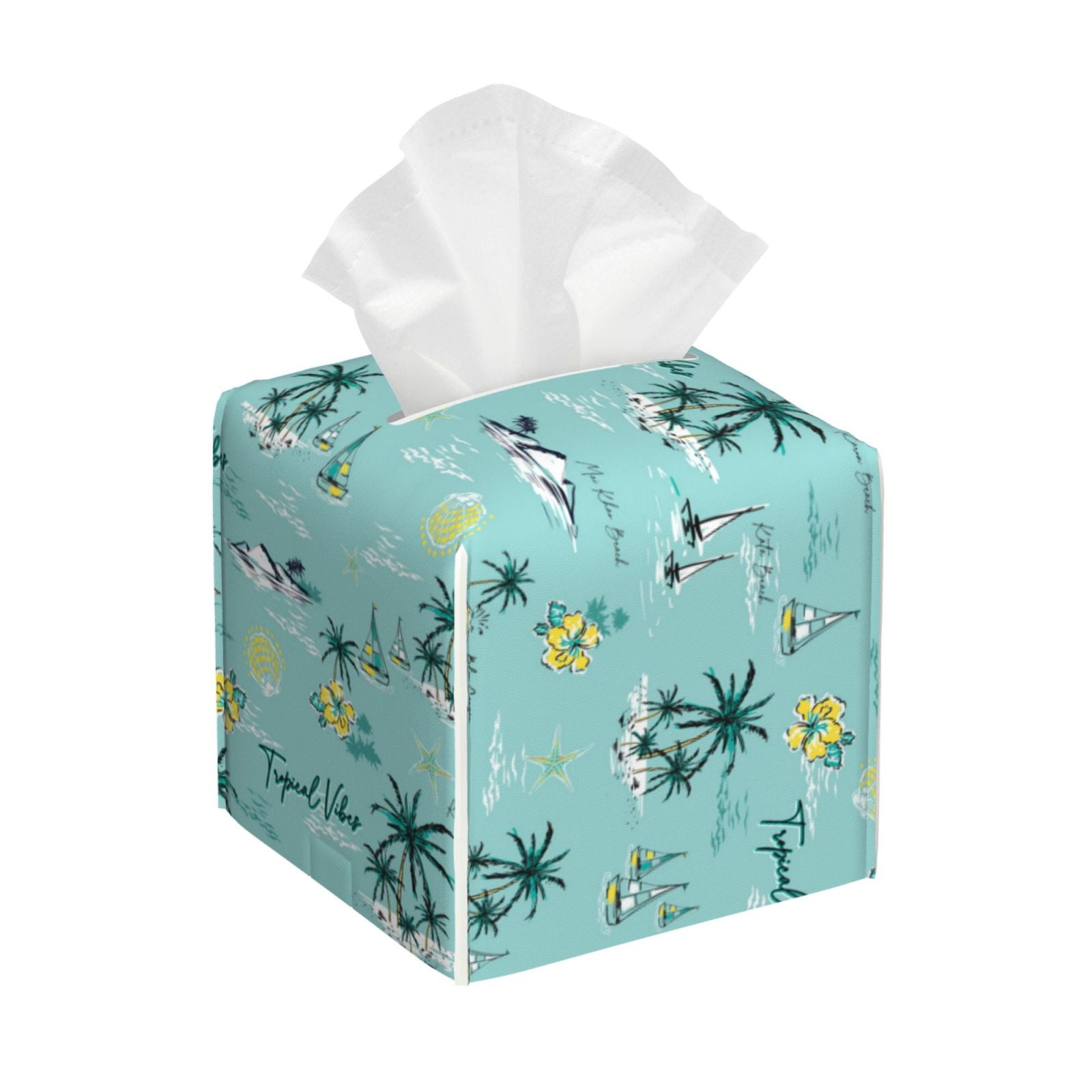 Leather Tissue Box Cover Square - Hawaiian Style Green Yellow ...