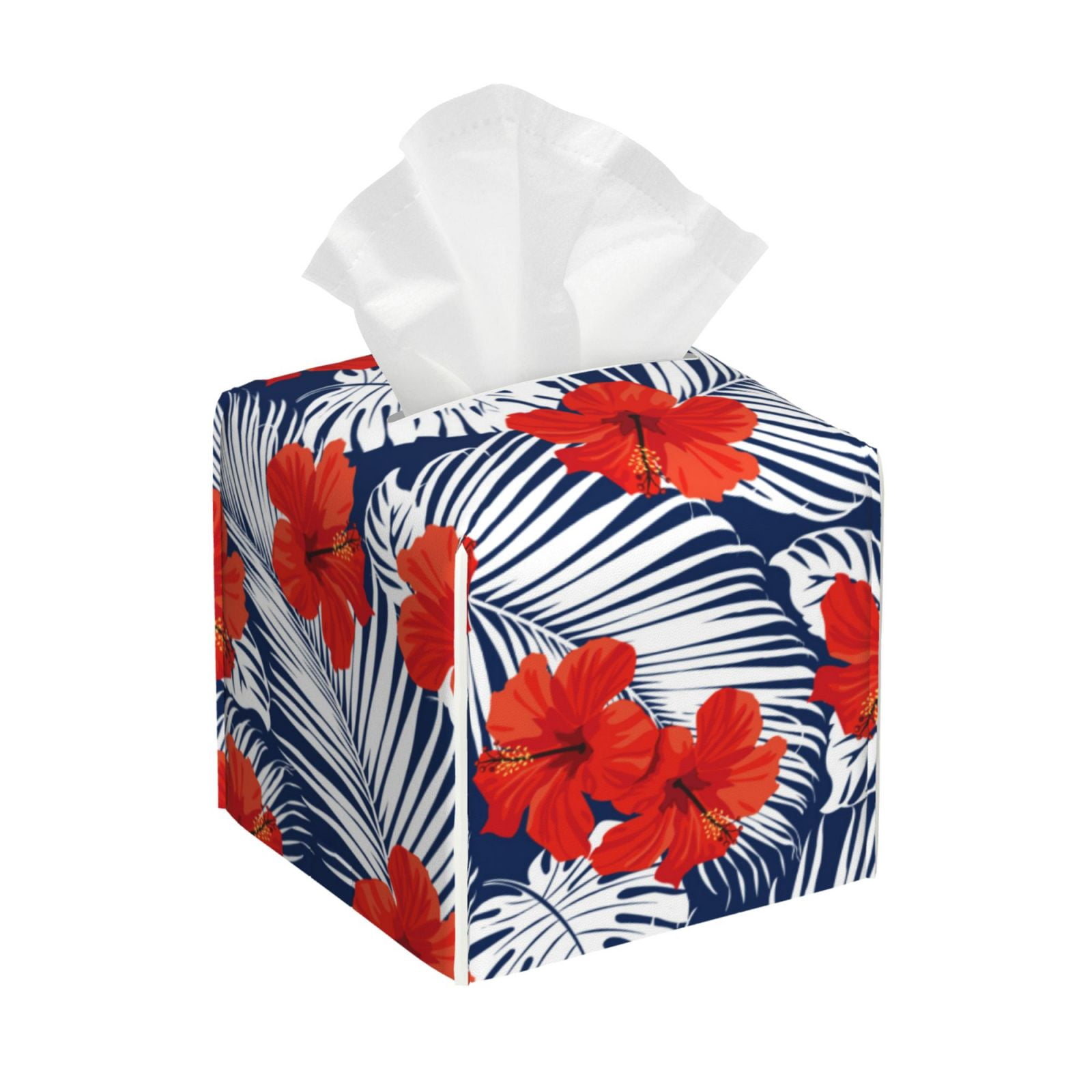 Leather Tissue Box Cover Square - Hawaiian Style Palm Leaves ...