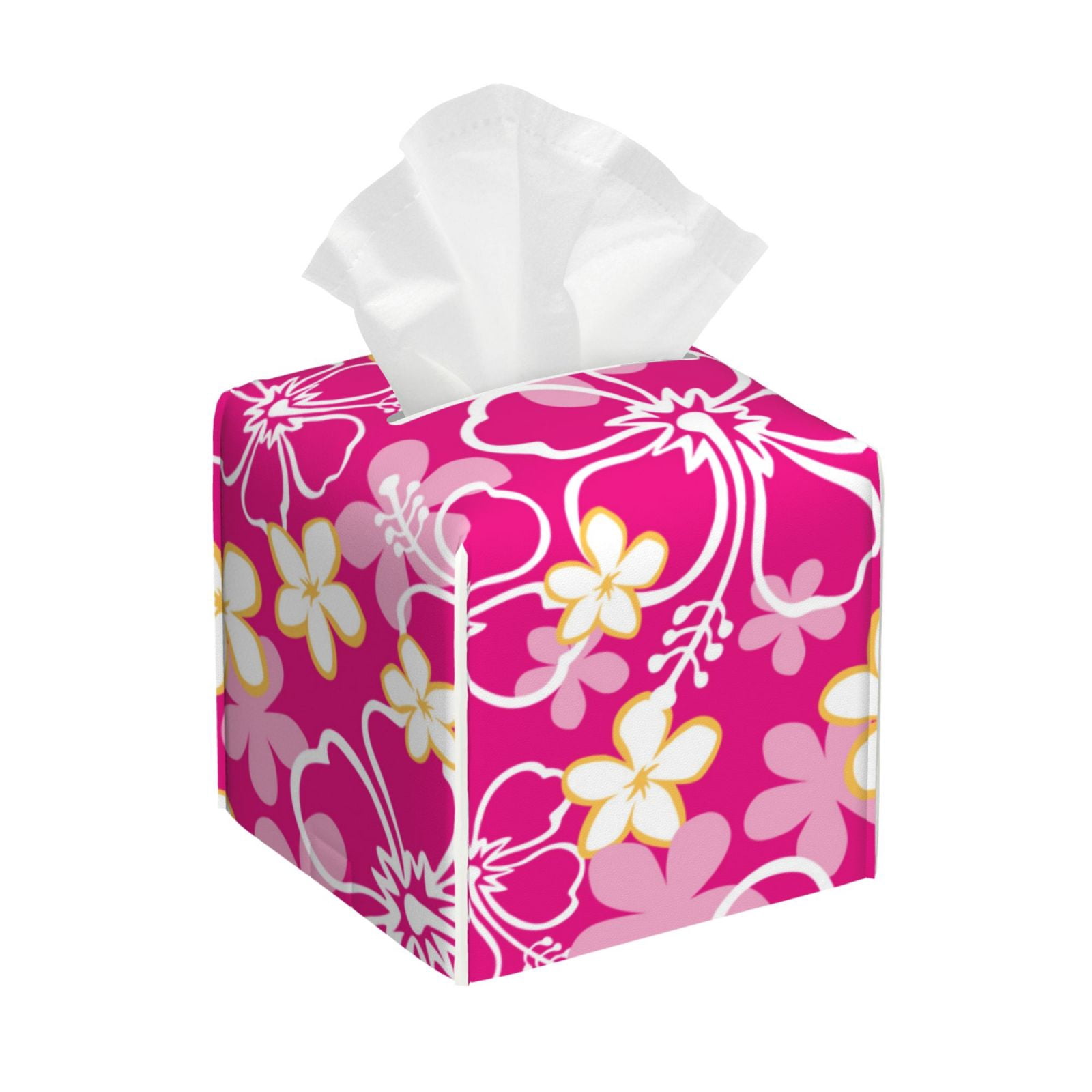 Leather Tissue Box Cover Square - Hawaiian Style Pink Flower Waterproof ...