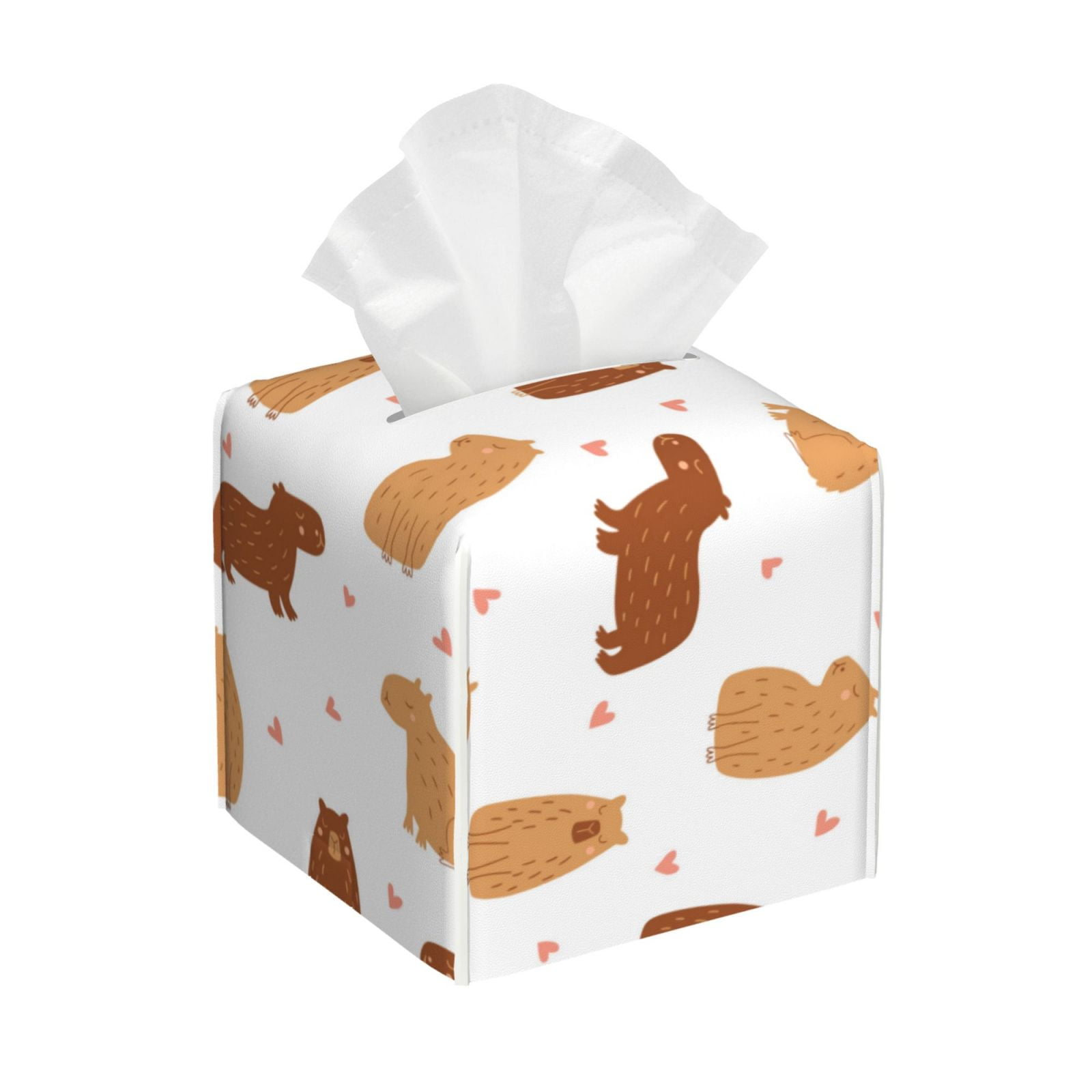 Leather Tissue Box Cover Square - Heart Capybara White Lightweight ...