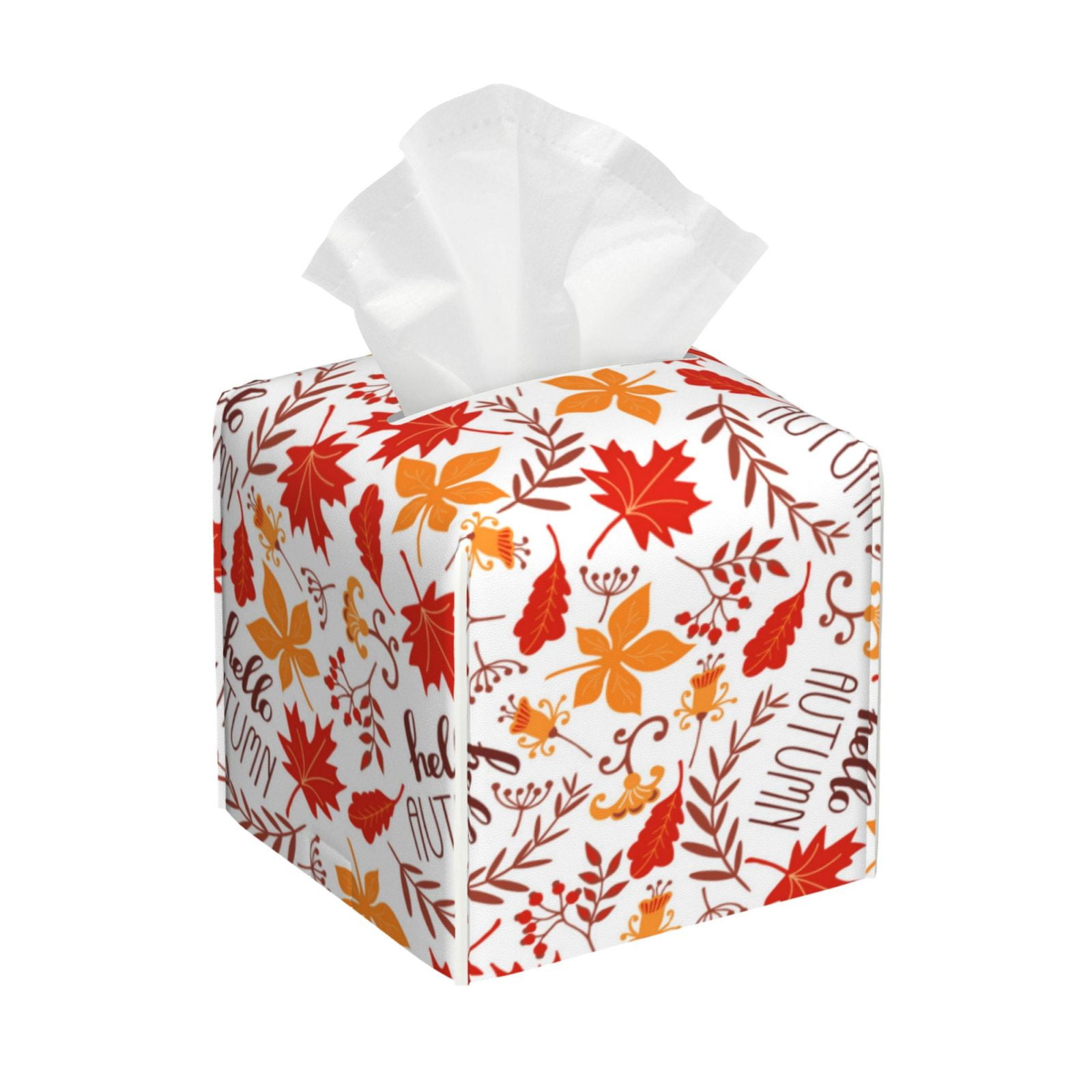 Leather Tissue Box Cover Square, Hello Autumn Maple Leaf Waterproof ...