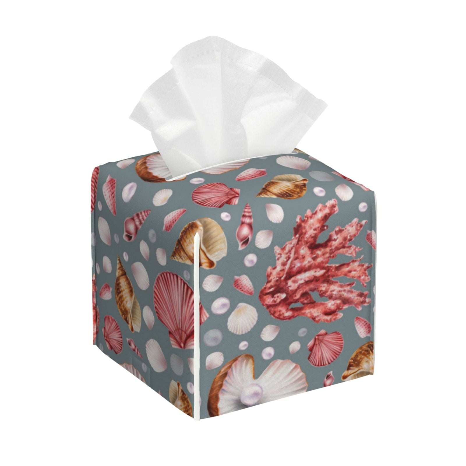 Leather Tissue Box Cover Square - Hot Pink Scalloped Coral Waterproof ...