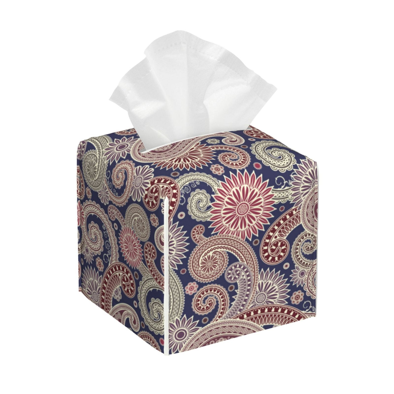 Leather Tissue Box Cover Square - Indian Paisley Pattern Lightweight ...