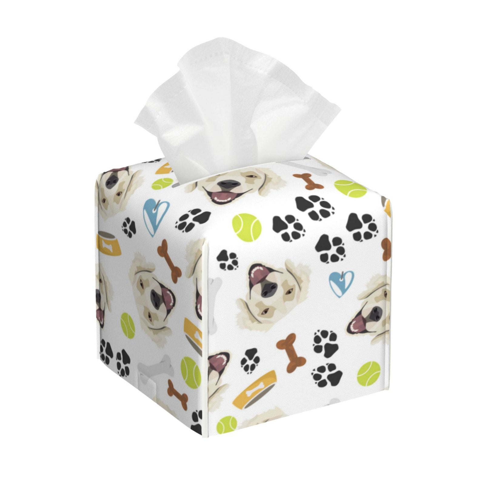 Leather Tissue Box Cover Square - Labrador Retriever Dog Tennis ...